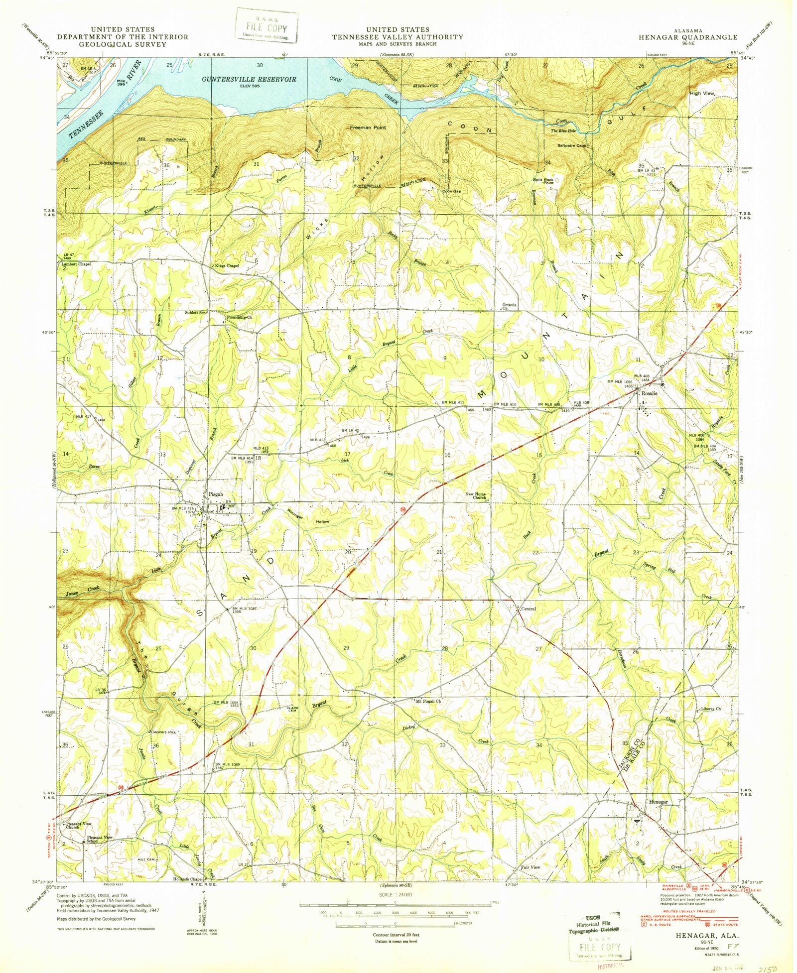 Classic USGS Henagar Alabama 7.5'x7.5' Topo Map – MyTopo Map Store