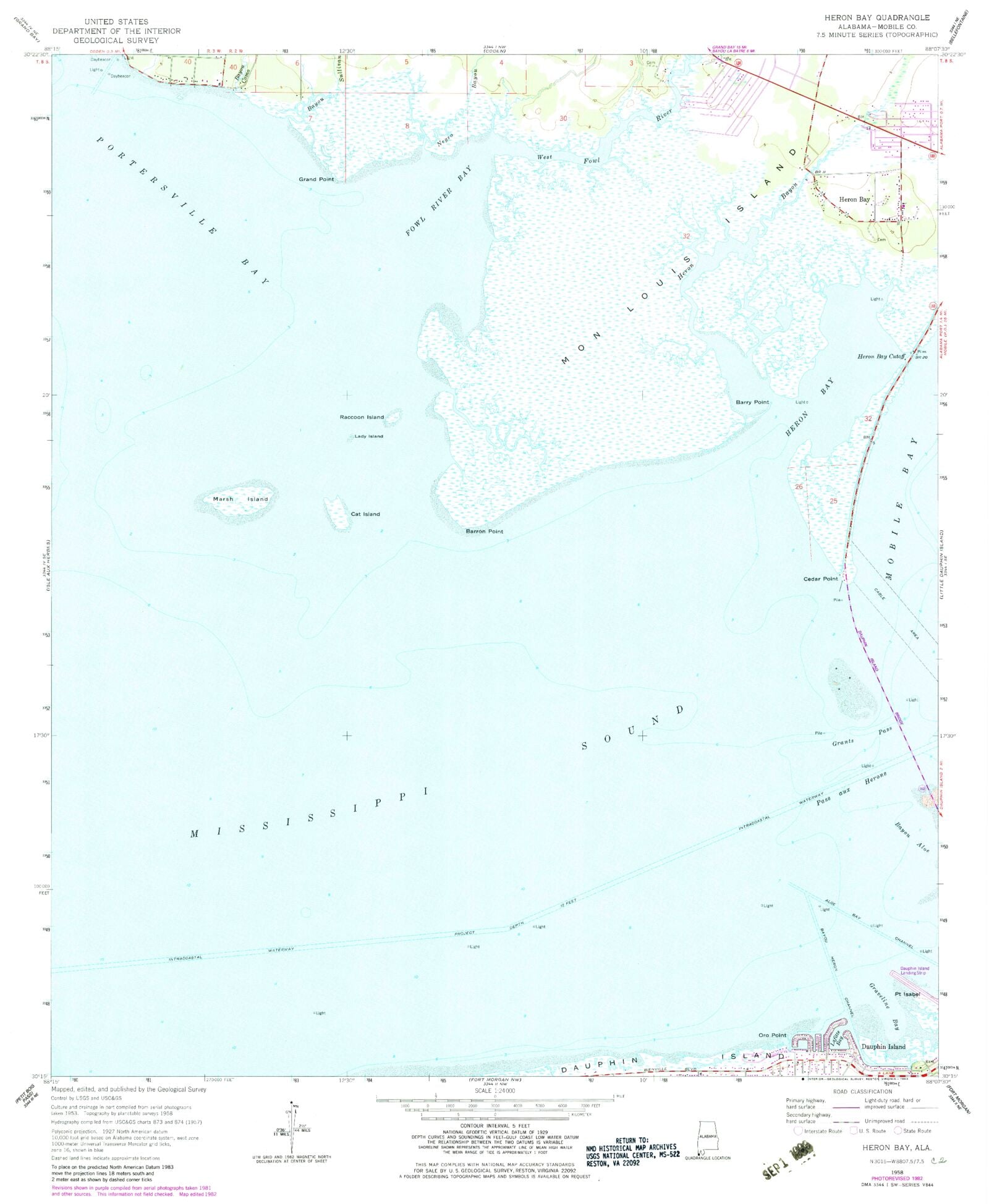 Classic USGS Heron Bay Alabama 7.5'x7.5' Topo Map – MyTopo Map Store