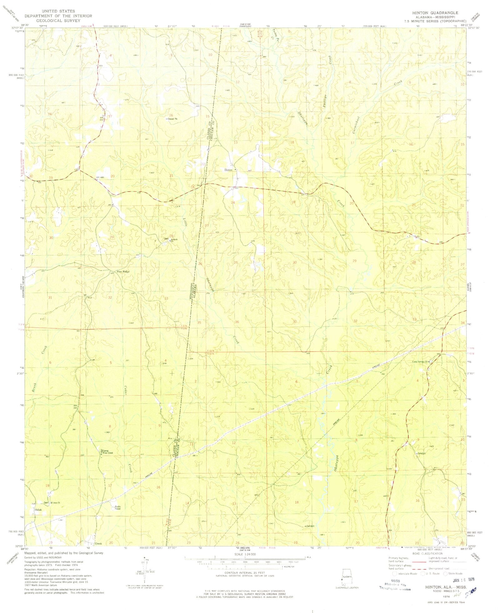 Classic USGS Hinton Alabama 7.5'x7.5' Topo Map – MyTopo Map Store