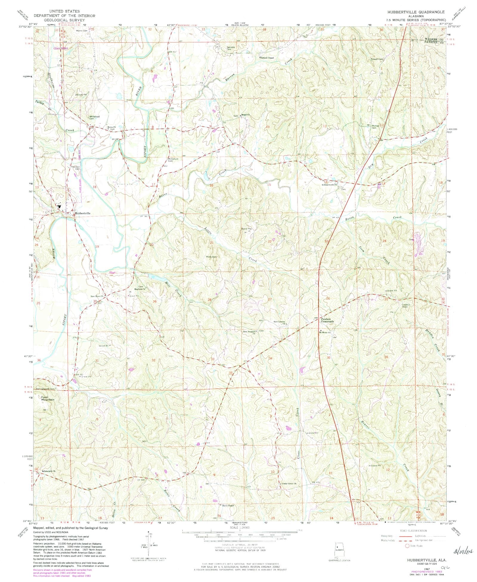 Classic USGS Hubbertville Alabama 7.5'x7.5' Topo Map – MyTopo Map Store