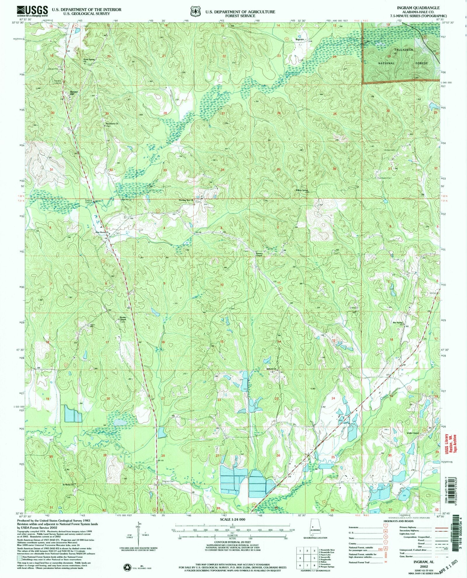 Classic USGS Ingram Alabama 7.5'x7.5' Topo Map – MyTopo Map Store