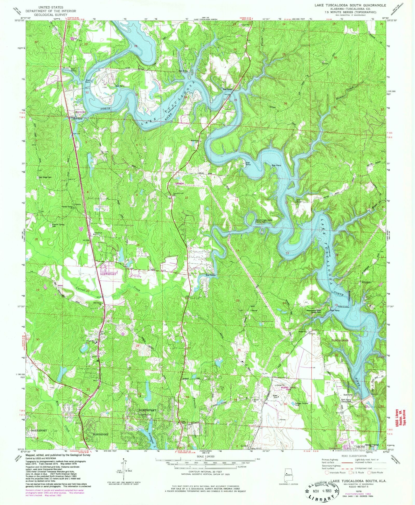 Classic USGS Lake Tuscaloosa South Alabama 7.5'x7.5' Topo Map – MyTopo ...