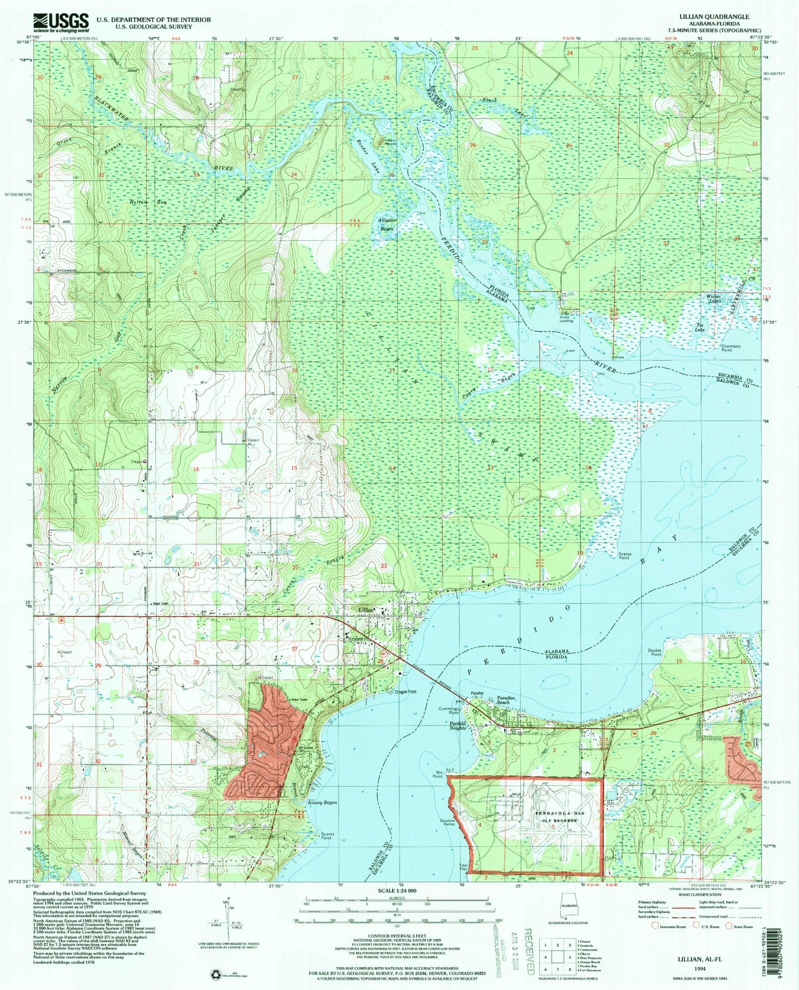 Classic USGS Lillian Alabama 7.5'x7.5' Topo Map – MyTopo Map Store