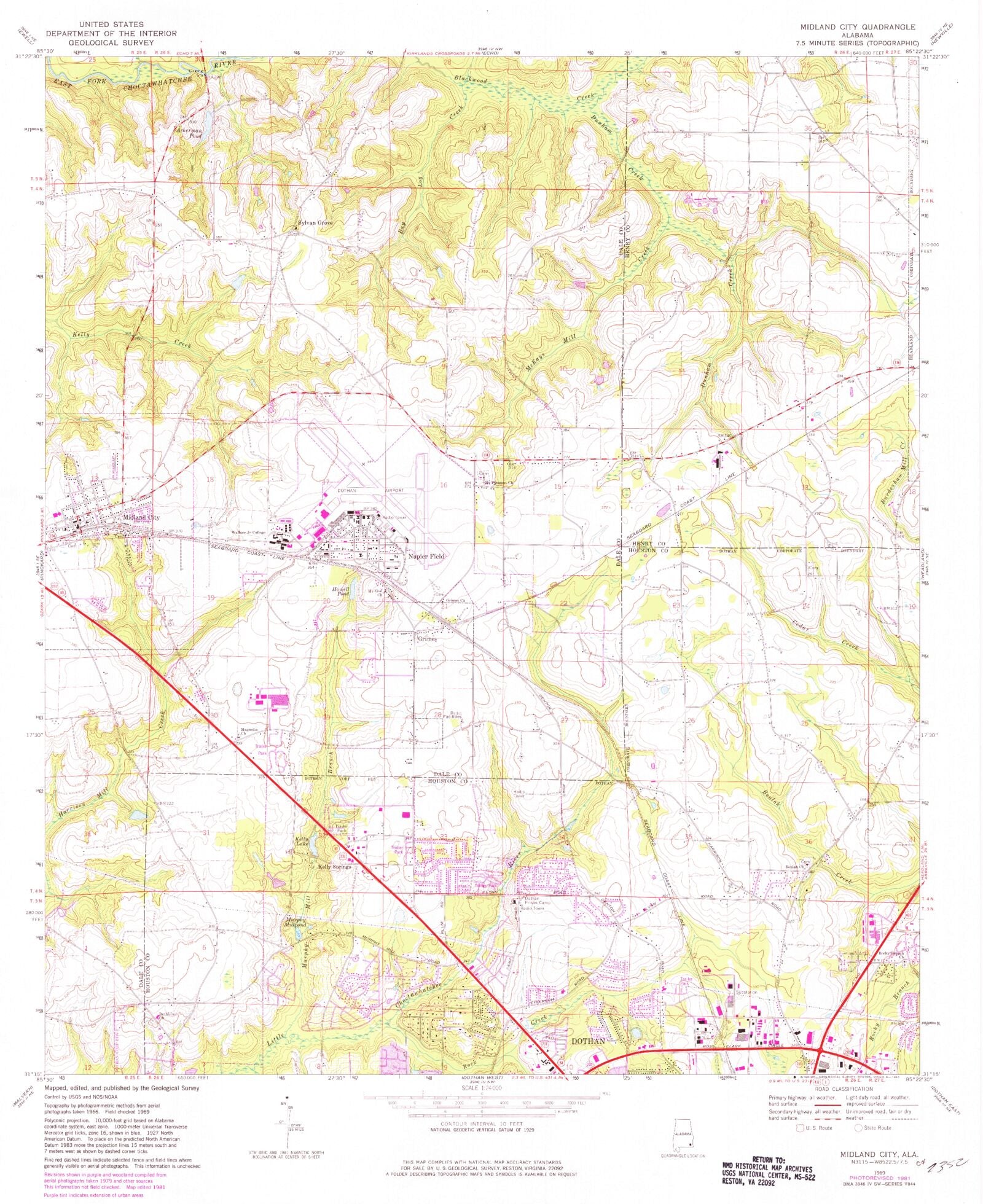 Classic USGS Midland City Alabama 7.5'x7.5' Topo Map – MyTopo Map Store