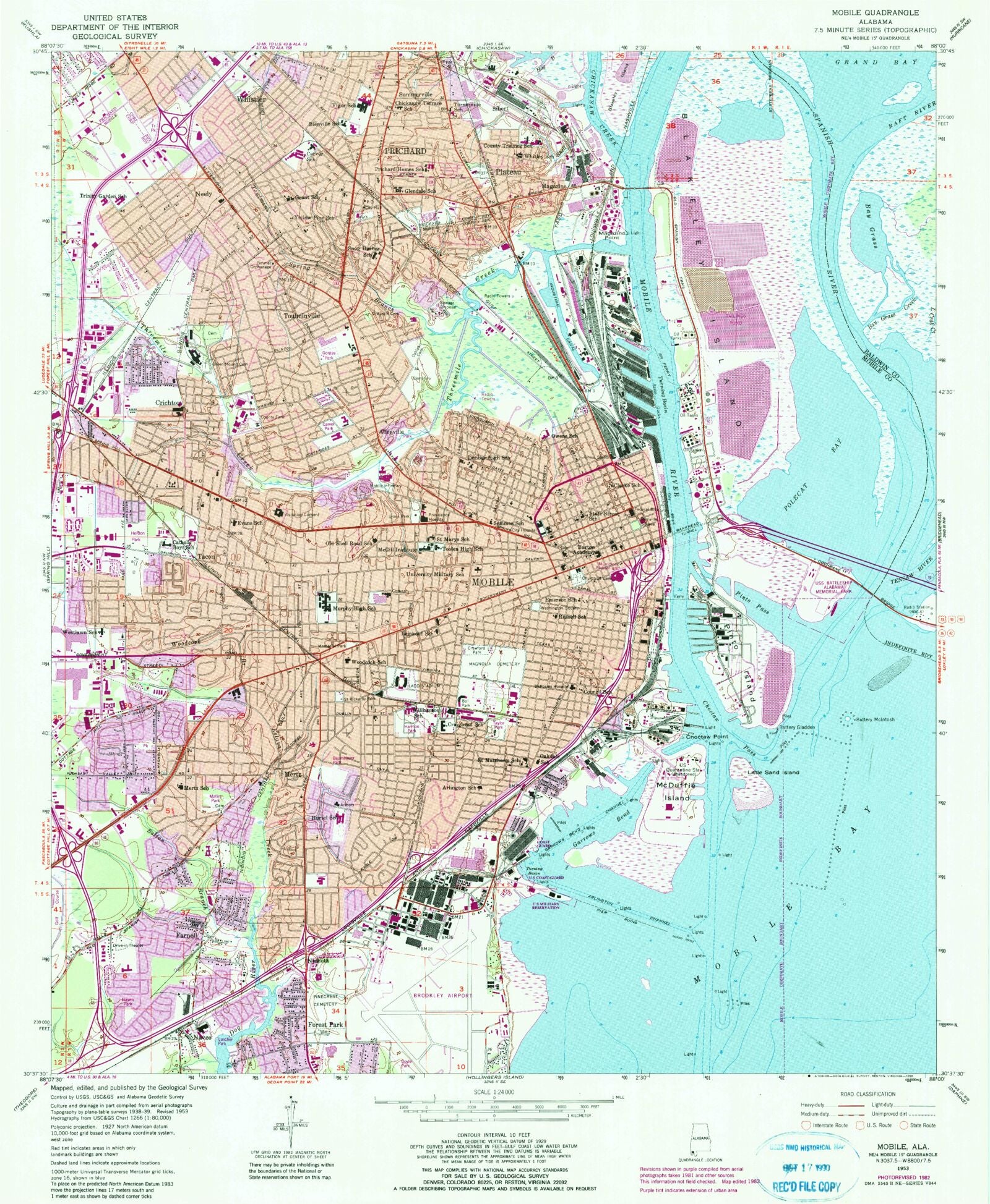 Classic USGS Mobile Alabama 7.5'x7.5' Topo Map – MyTopo Map Store