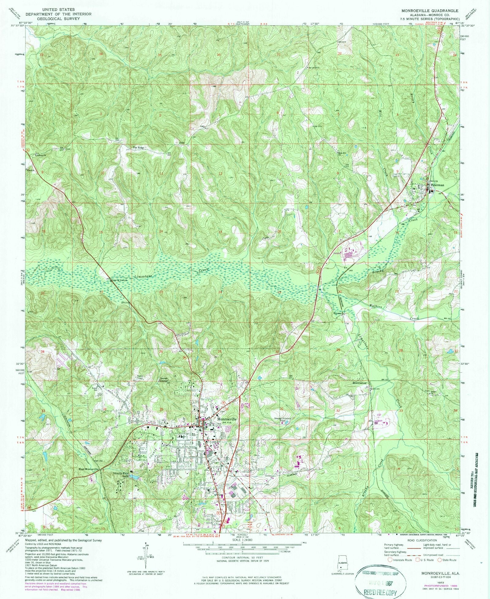 Classic USGS Monroeville Alabama 7.5'x7.5' Topo Map – MyTopo Map Store