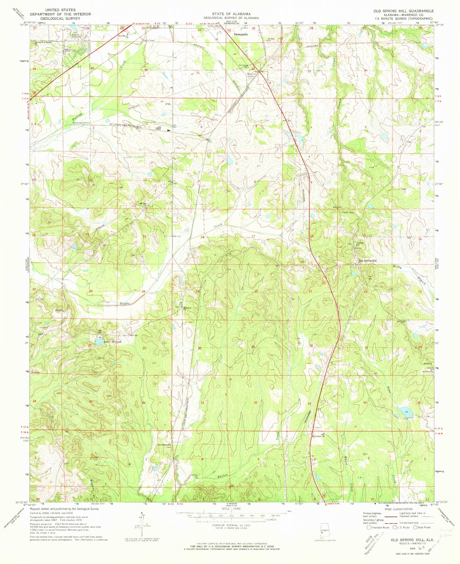 Classic USGS Old Spring Hill Alabama 7.5'x7.5' Topo Map – MyTopo Map Store