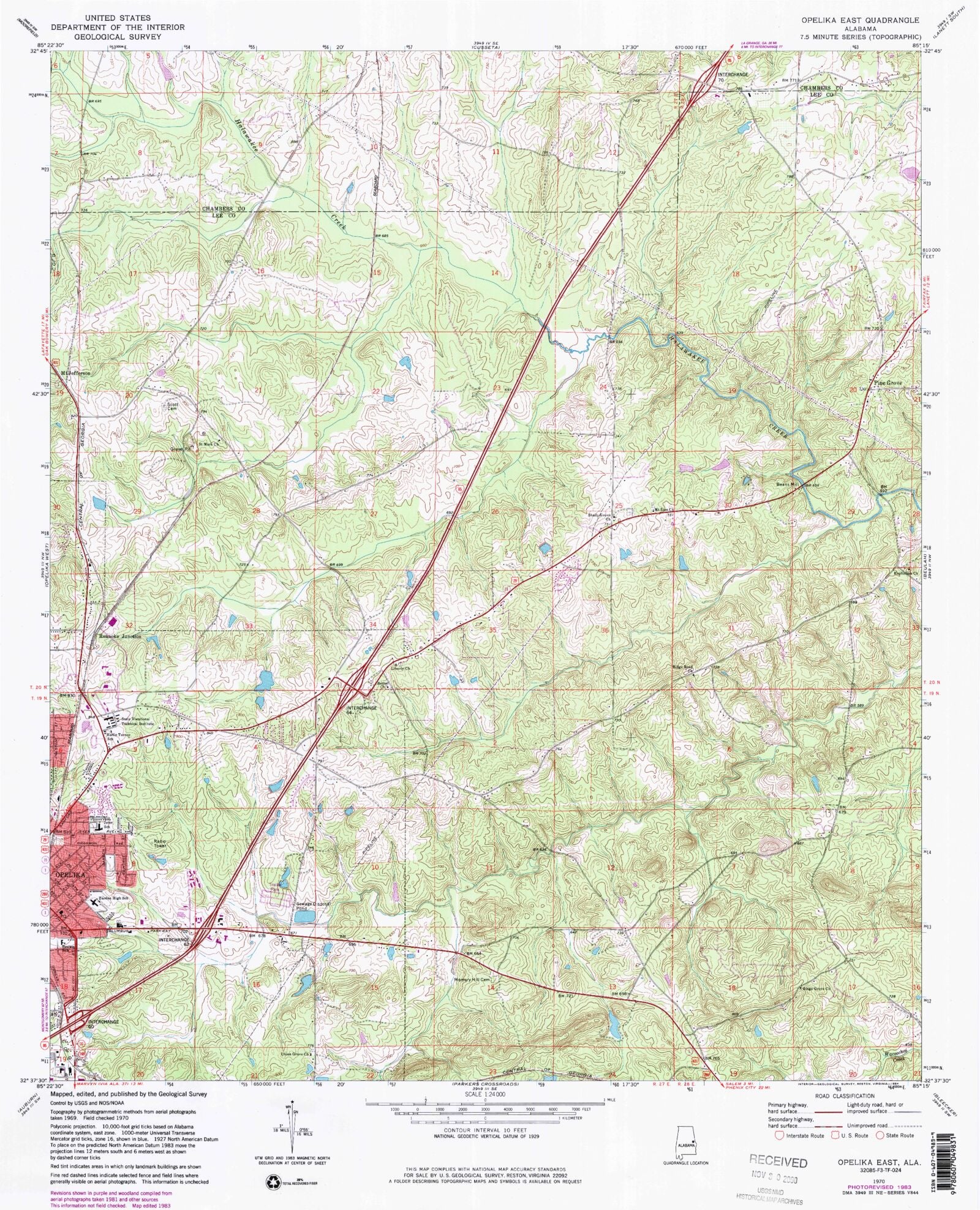 Classic USGS Opelika East Alabama 7.5'x7.5' Topo Map – MyTopo Map Store