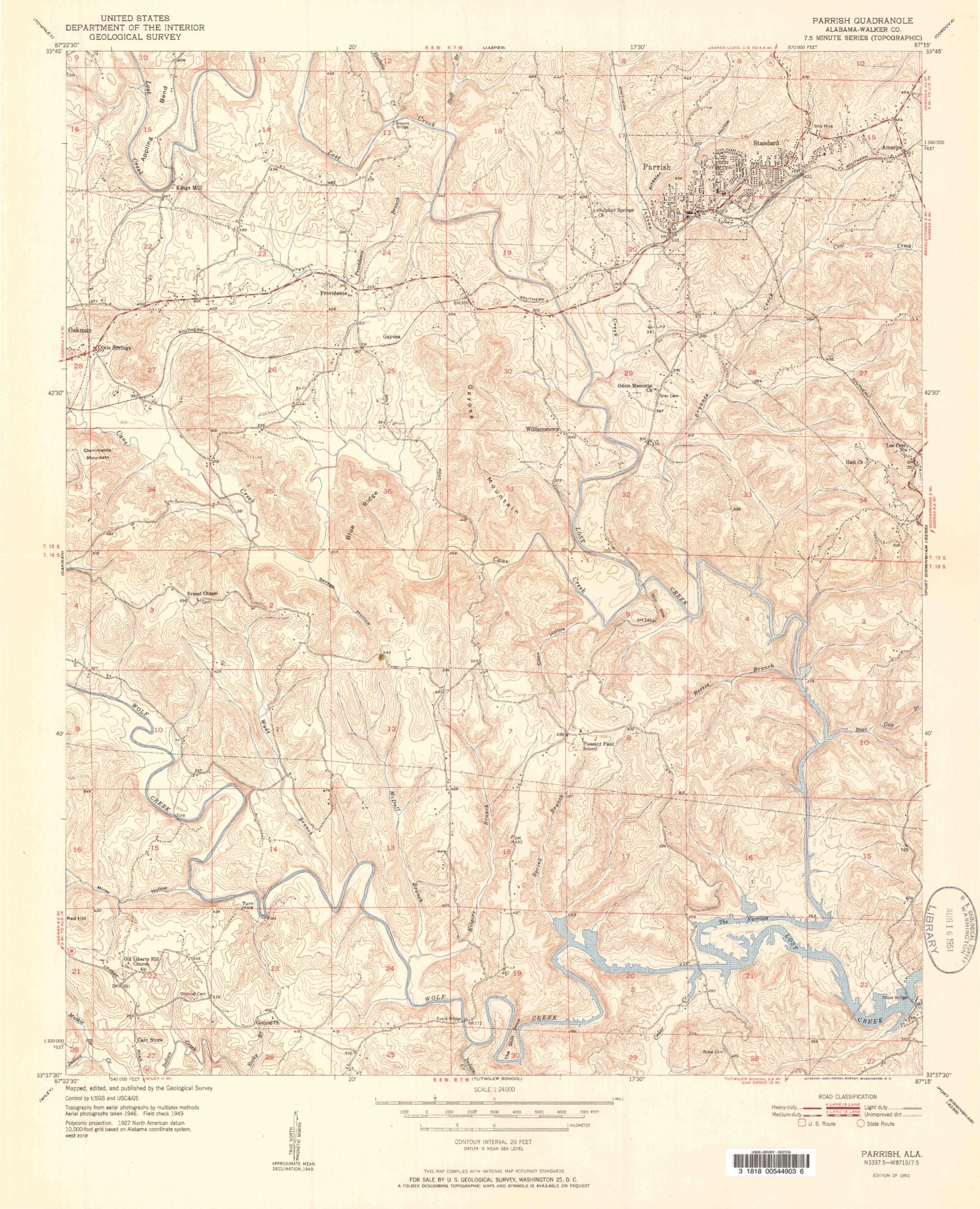 Classic USGS Parrish Alabama 7.5'x7.5' Topo Map – MyTopo Map Store