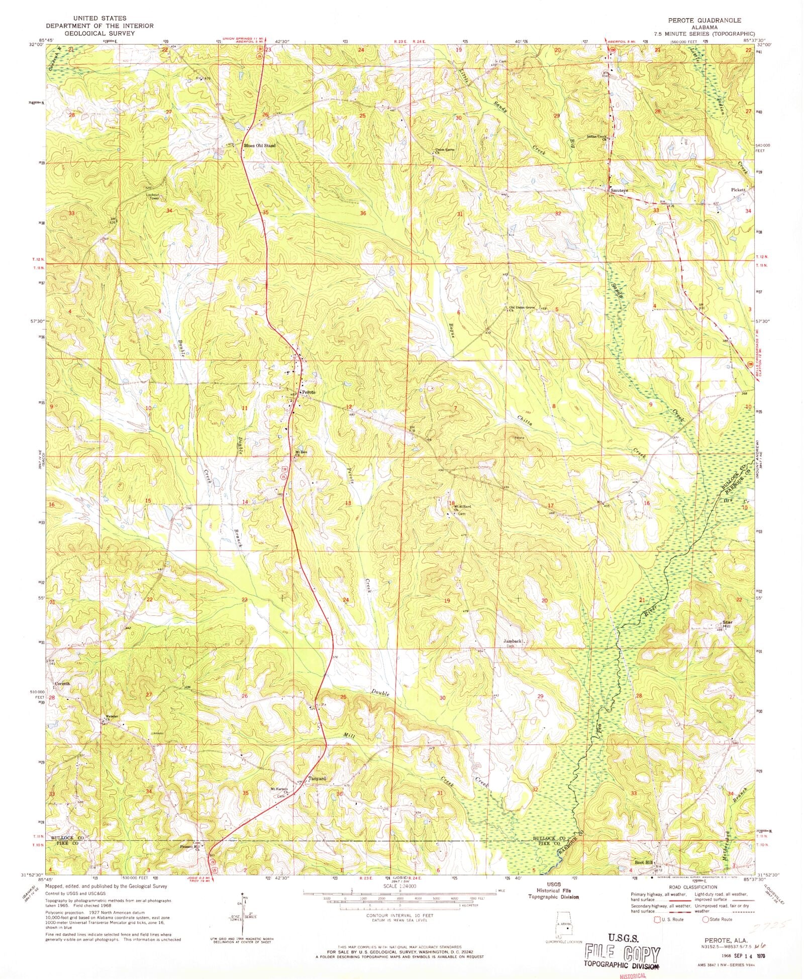Classic USGS Perote Alabama 7.5'x7.5' Topo Map – MyTopo Map Store