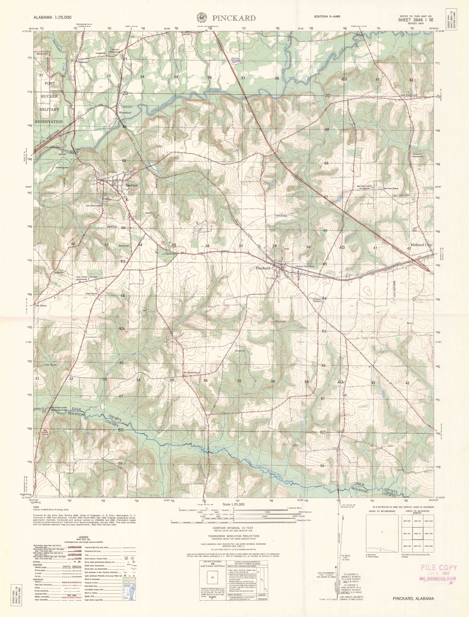 Classic USGS Pinckard Alabama 7.5'x7.5' Topo Map – MyTopo Map Store