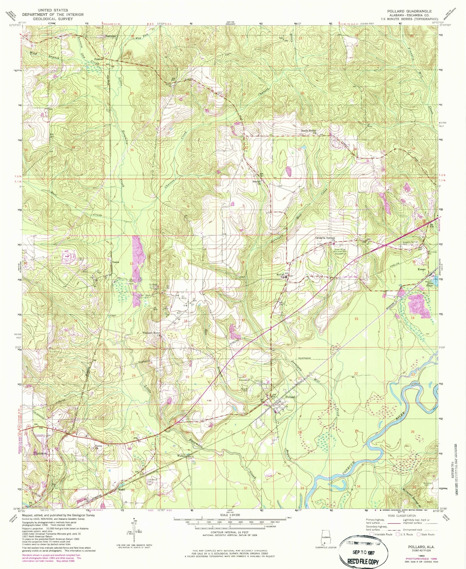 Classic USGS Pollard Alabama 7.5'x7.5' Topo Map – MyTopo Map Store
