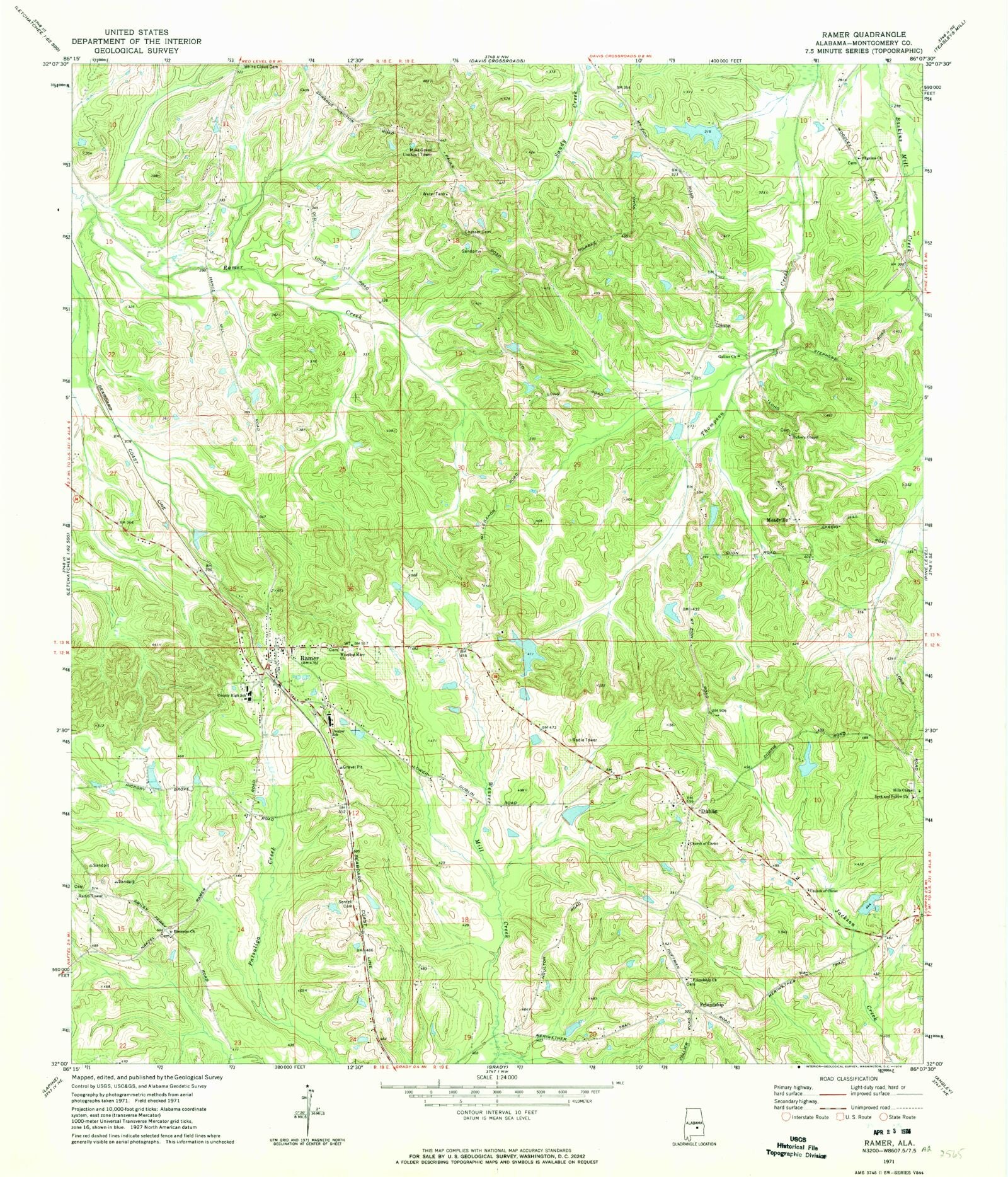 Classic USGS Ramer Alabama 7.5'x7.5' Topo Map – MyTopo Map Store
