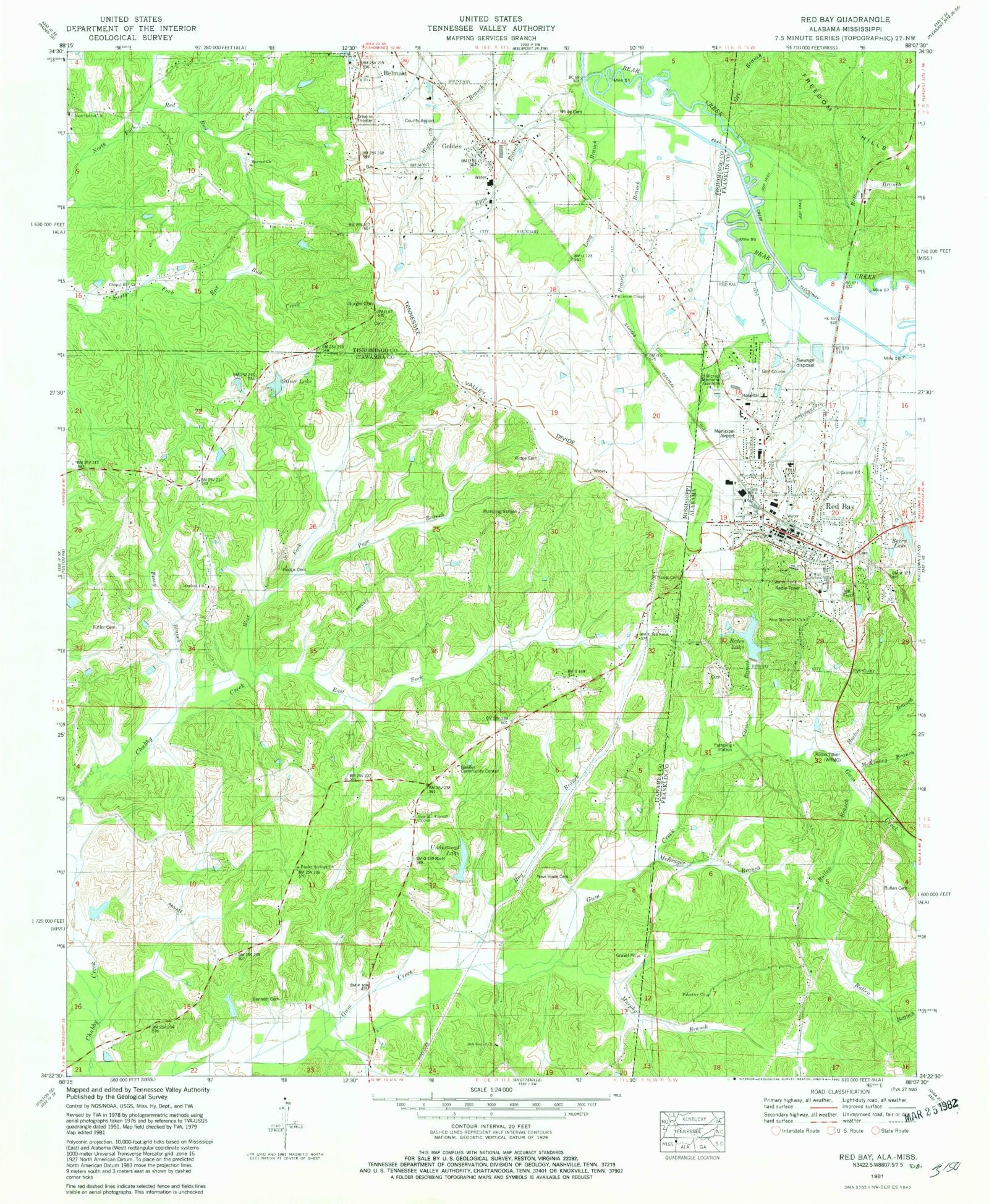 Classic USGS Red Bay Alabama 7.5'x7.5' Topo Map – MyTopo Map Store