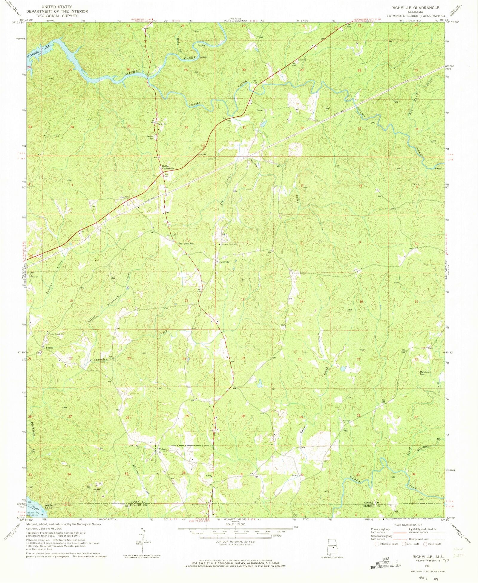 Classic USGS Richville Alabama 7.5'x7.5' Topo Map – MyTopo Map Store