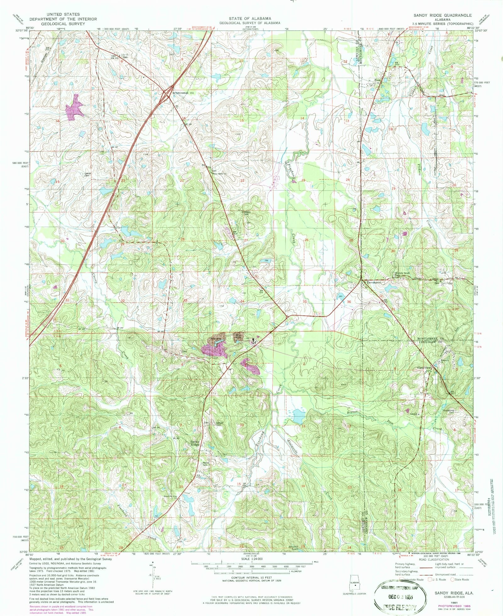 Classic USGS Sandy Ridge Alabama 7.5'x7.5' Topo Map – MyTopo Map Store