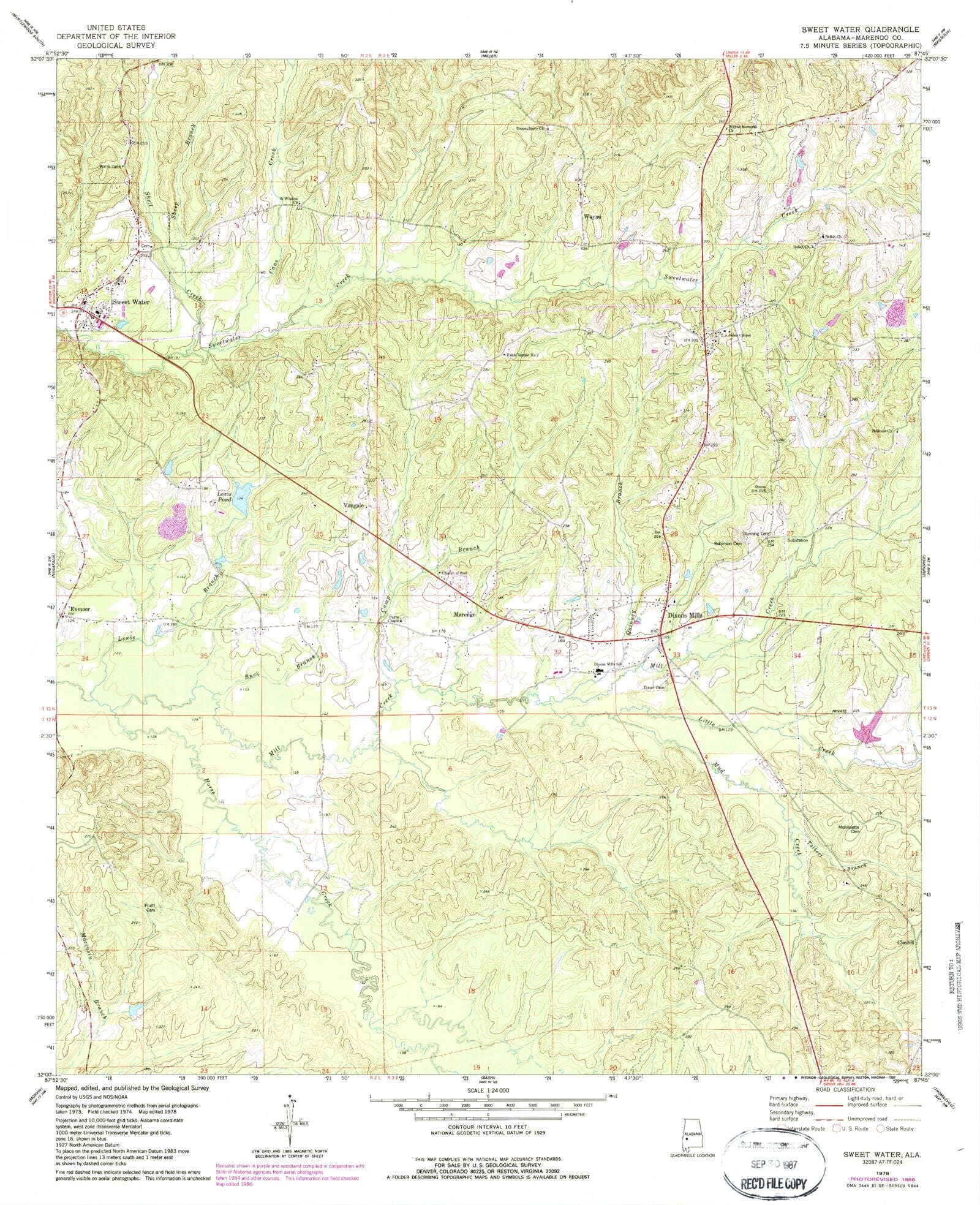 Classic USGS Sweet Water Alabama 7.5'x7.5' Topo Map – MyTopo Map Store