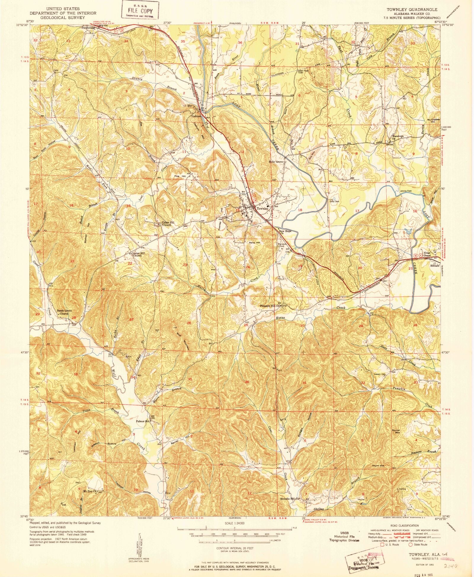 Classic USGS Townley Alabama 7.5'x7.5' Topo Map – MyTopo Map Store