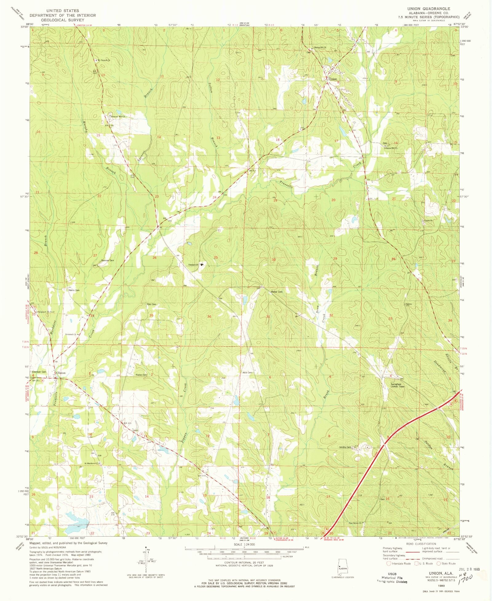 Classic USGS Union Alabama 7.5'x7.5' Topo Map – MyTopo Map Store