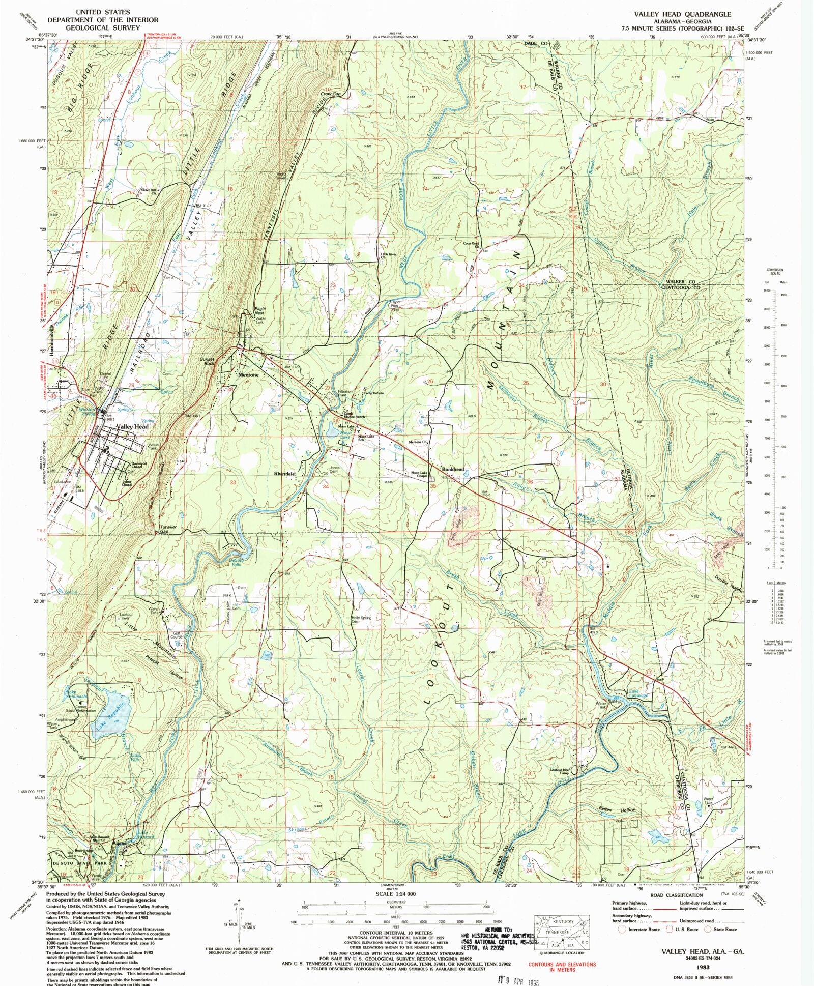 Classic USGS Valley Head Alabama 7.5'x7.5' Topo Map – MyTopo Map Store
