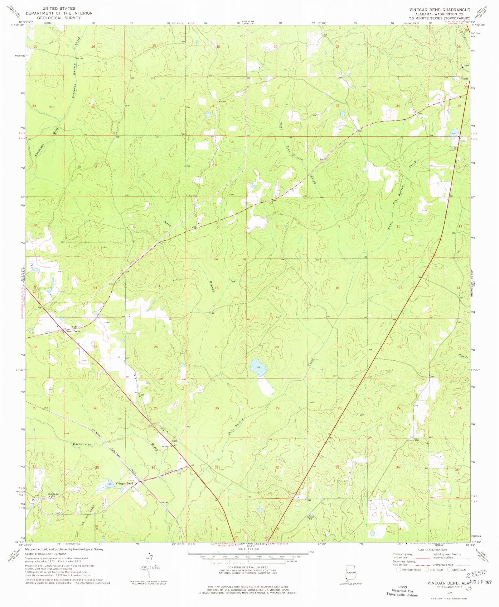 Classic USGS Vinegar Bend Alabama 7.5'x7.5' Topo Map – MyTopo Map Store