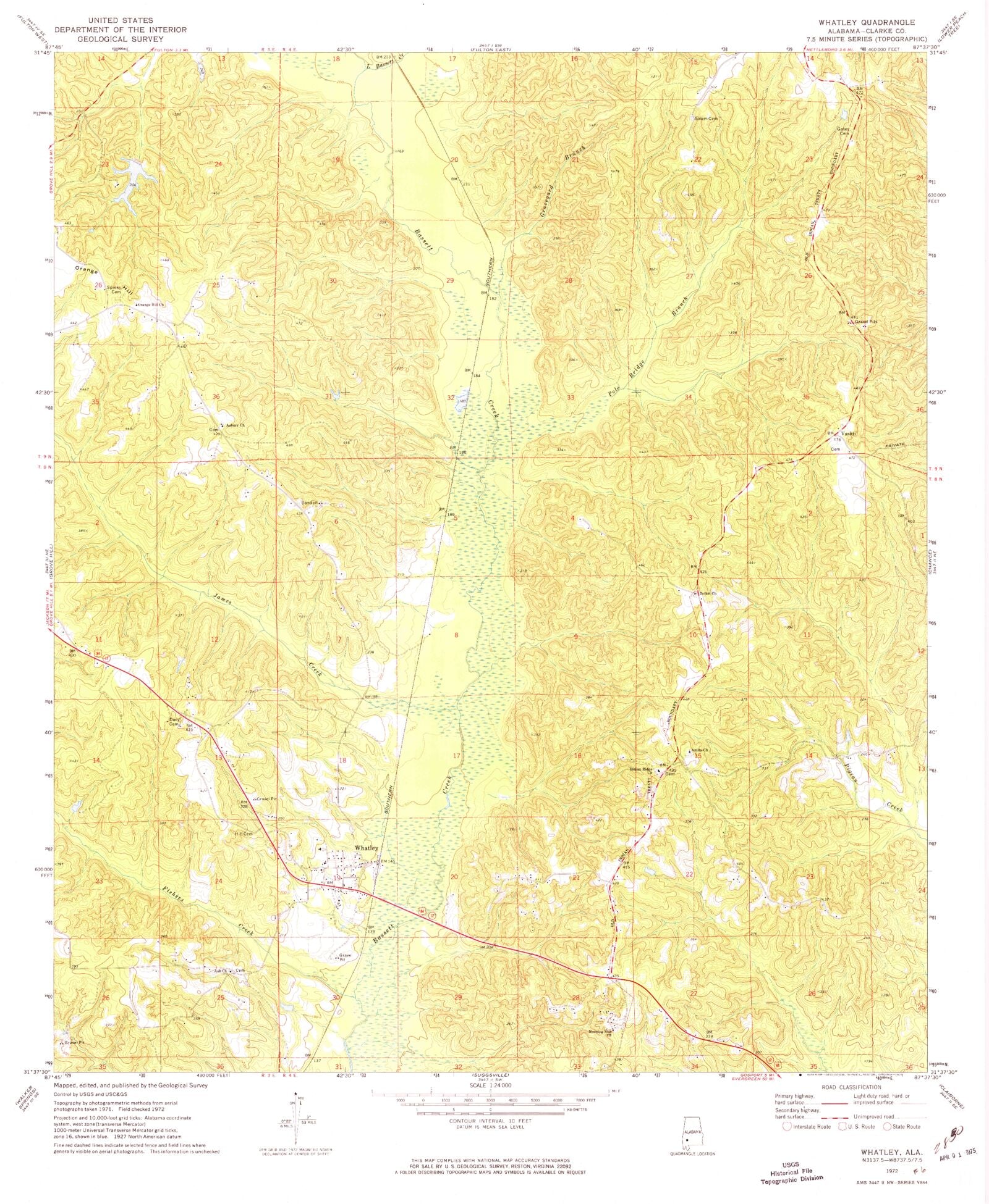 Classic USGS Whatley Alabama 7.5'x7.5' Topo Map – MyTopo Map Store