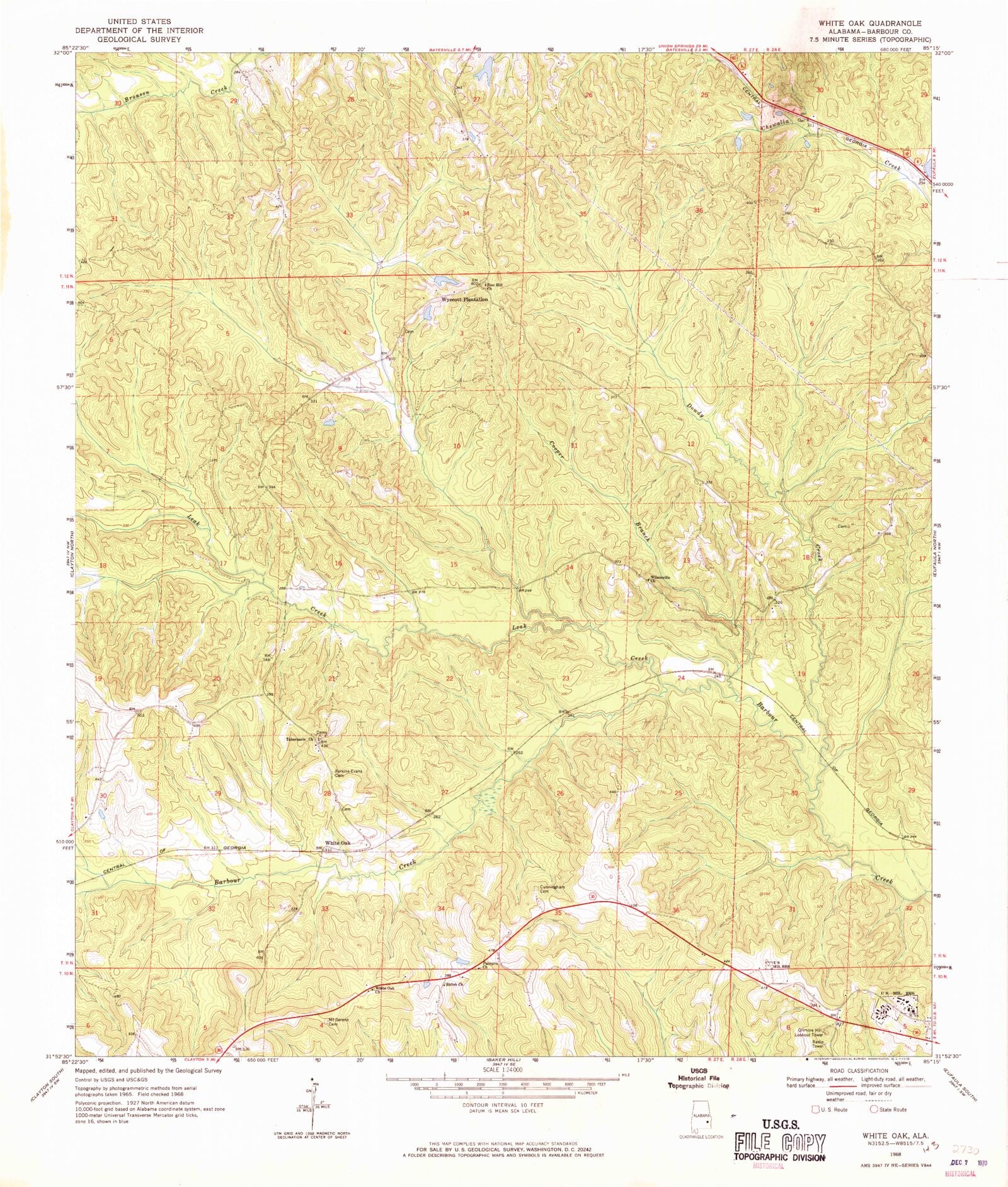 Classic USGS White Oak Alabama 7.5'x7.5' Topo Map – MyTopo Map Store