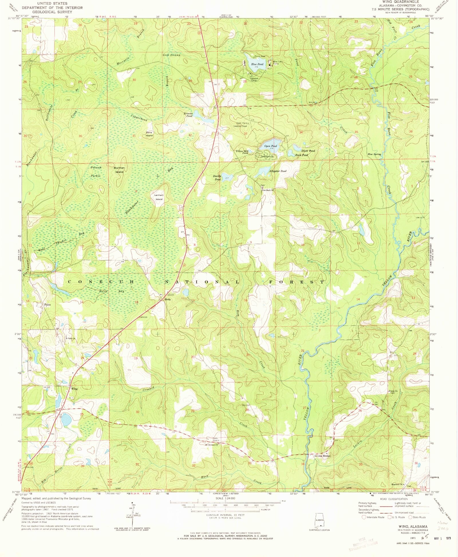 Classic USGS Wing Alabama 7.5'x7.5' Topo Map – MyTopo Map Store