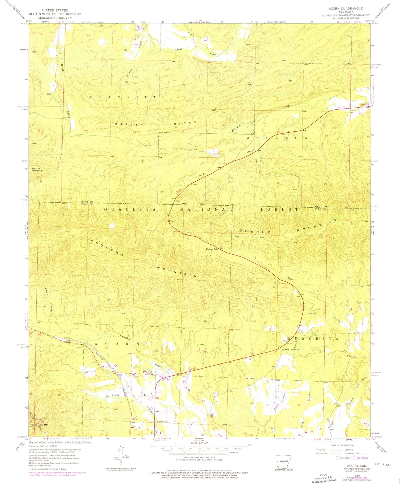 Classic USGS Acorn Arkansas 7.5'x7.5' Topo Map – MyTopo Map Store