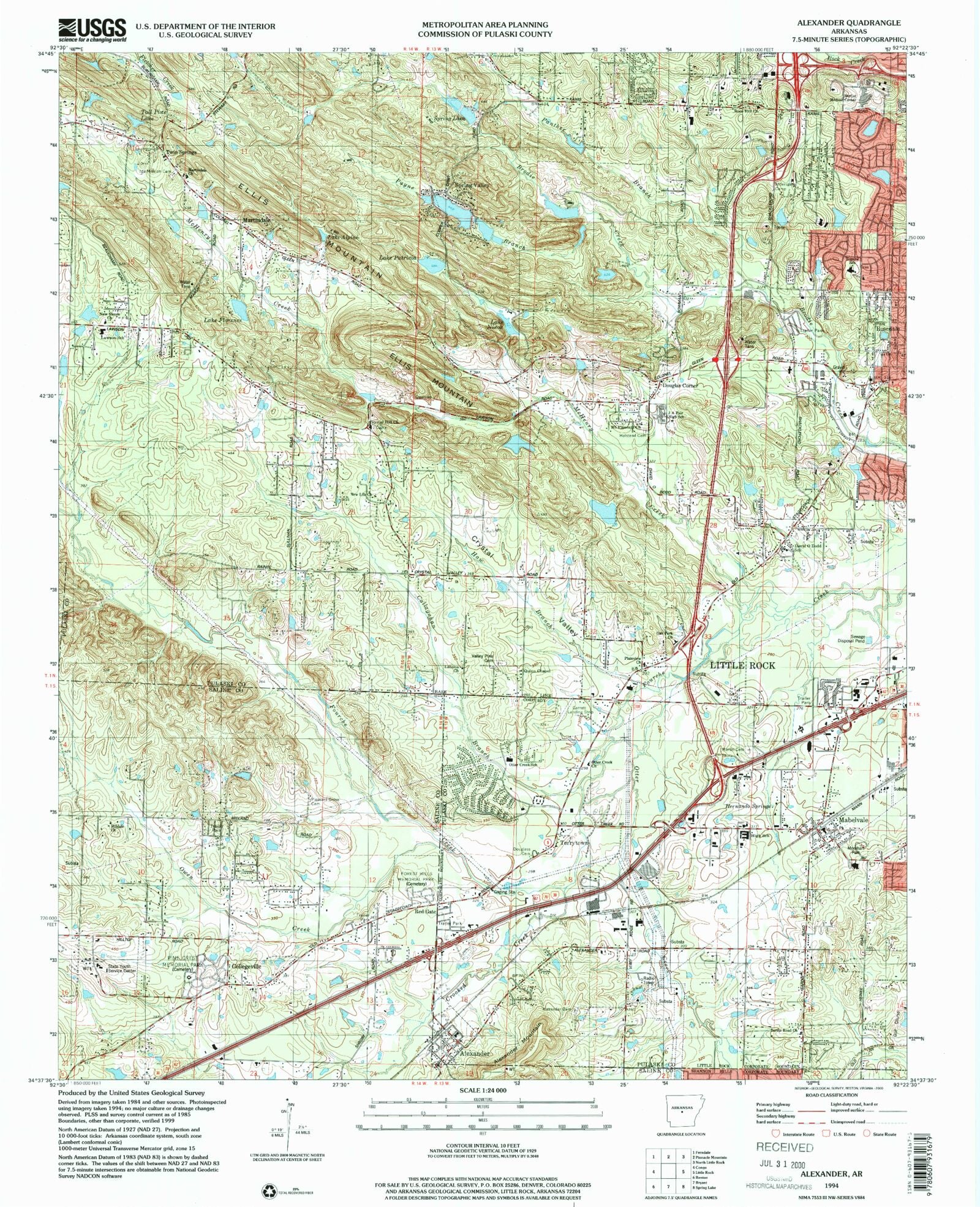 Classic USGS Alexander Arkansas 7.5'x7.5' Topo Map – MyTopo Map Store