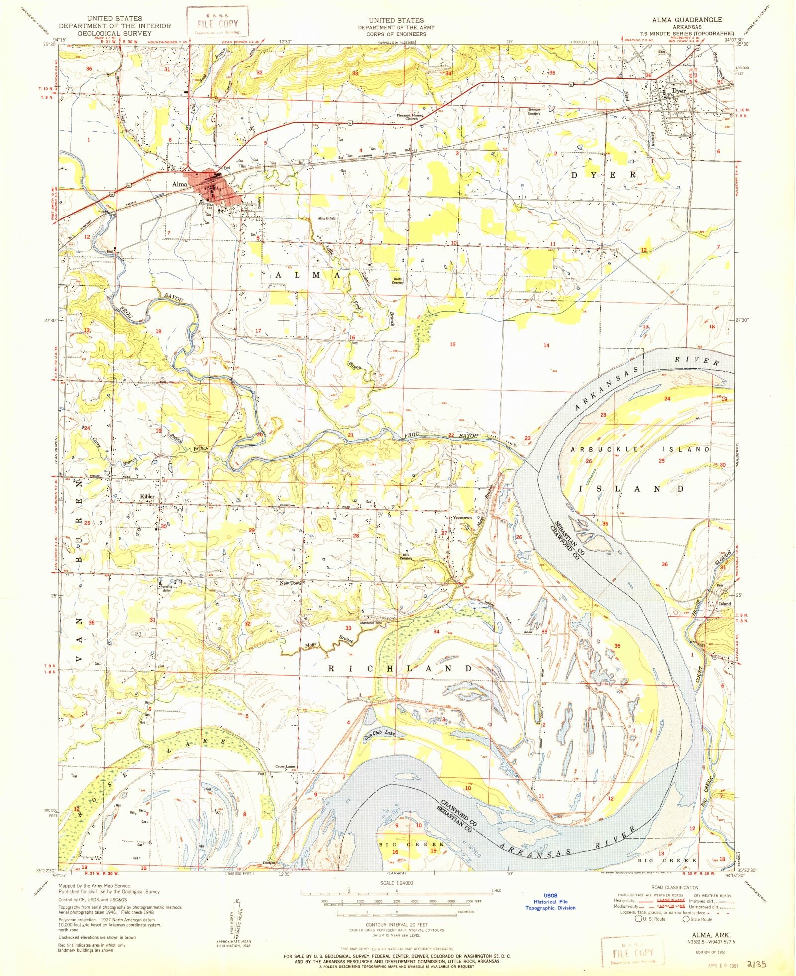 Classic USGS Alma Arkansas 7.5'x7.5' Topo Map – MyTopo Map Store