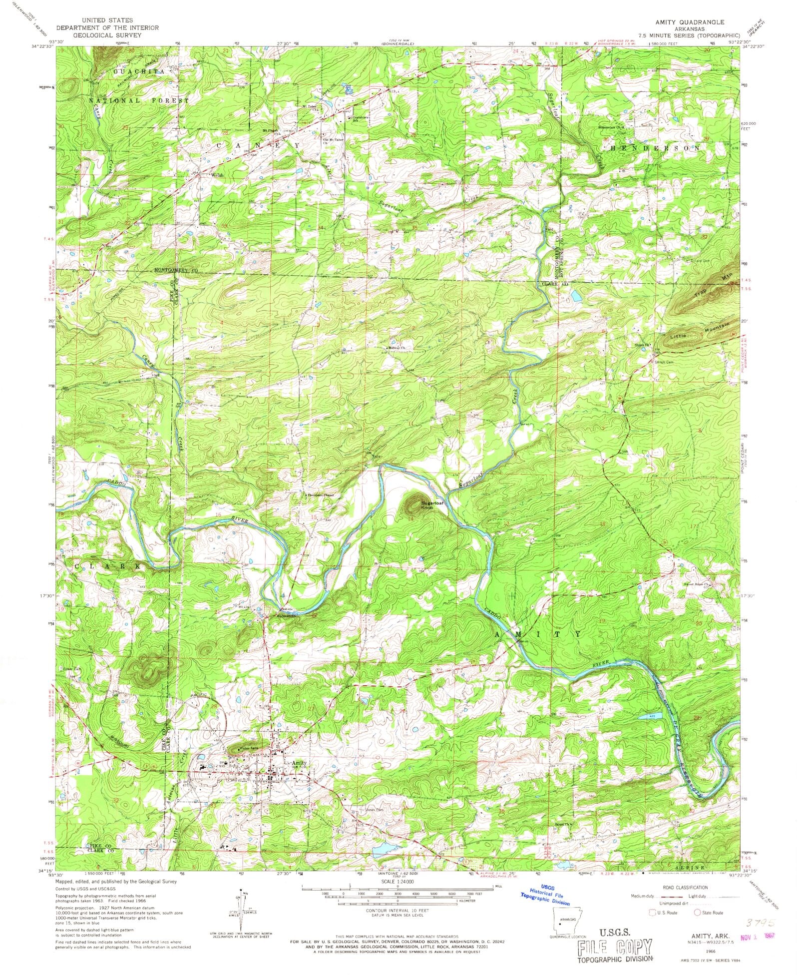 Classic USGS Amity Arkansas 7.5'x7.5' Topo Map – MyTopo Map Store