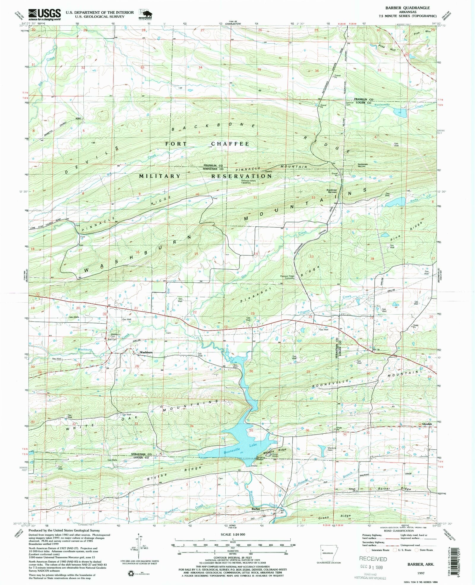 Classic USGS Barber Arkansas 7.5'x7.5' Topo Map – MyTopo Map Store