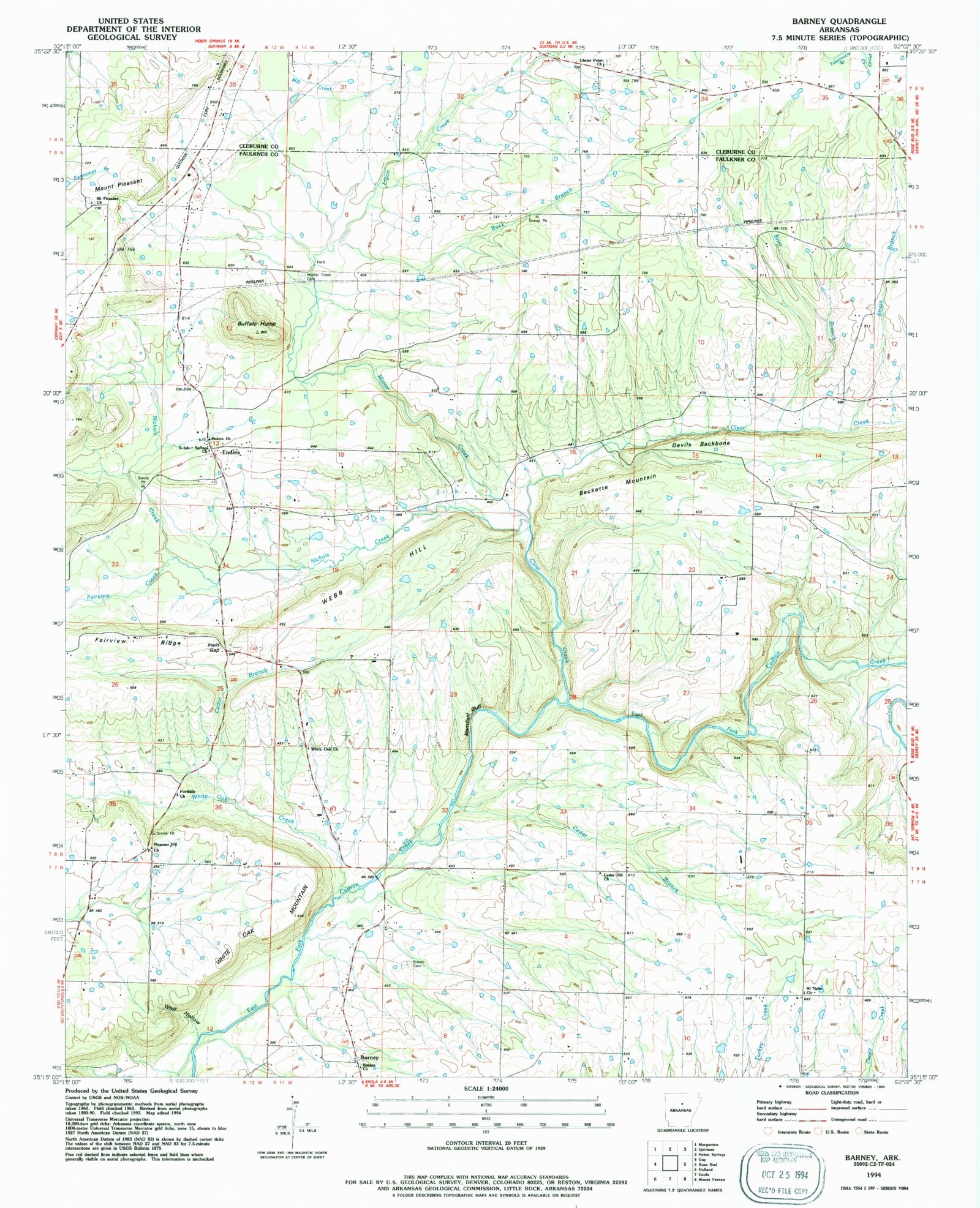 Classic USGS Barney Arkansas 7.5'x7.5' Topo Map – MyTopo Map Store