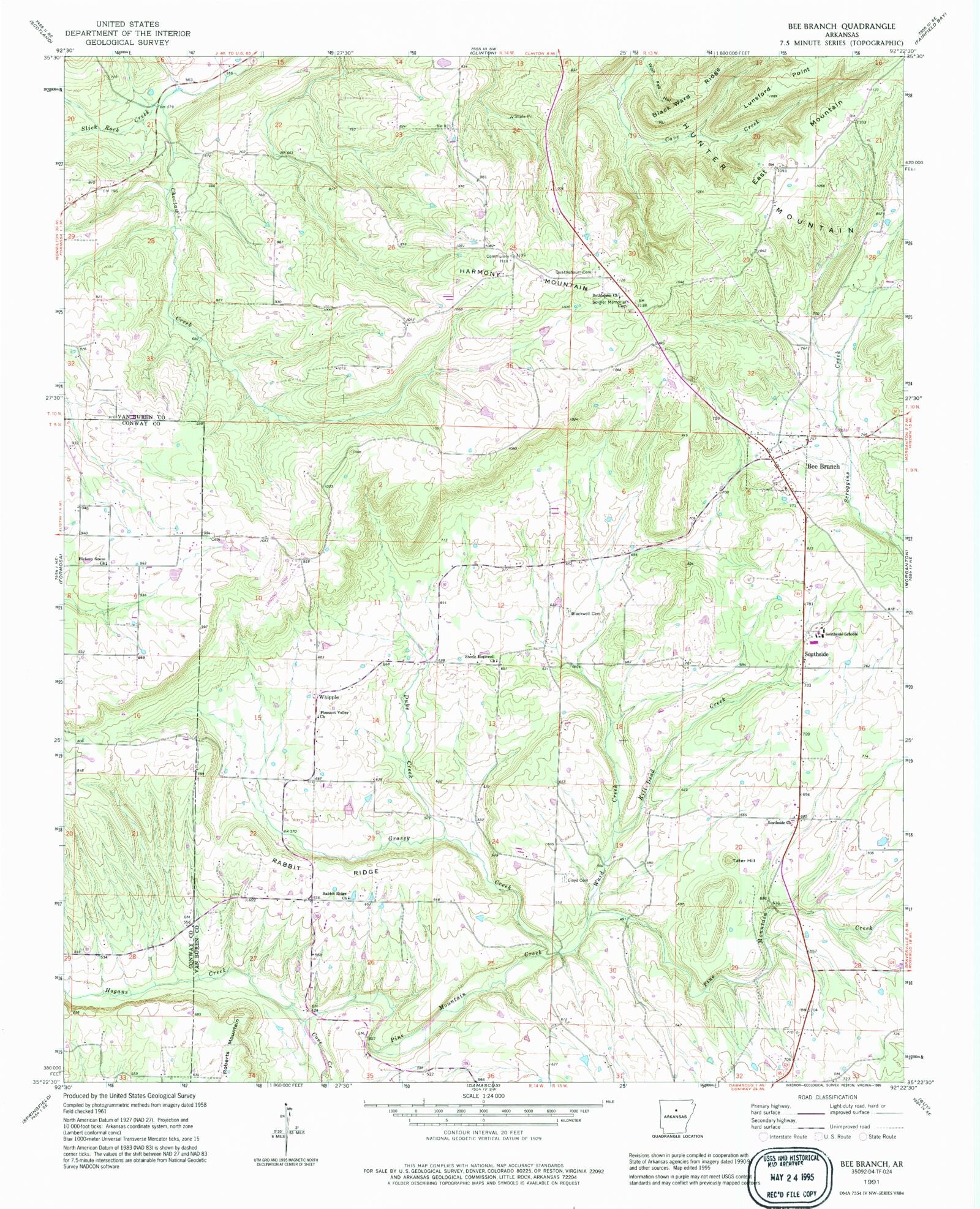 Classic USGS Bee Branch Arkansas 7.5'x7.5' Topo Map – MyTopo Map Store