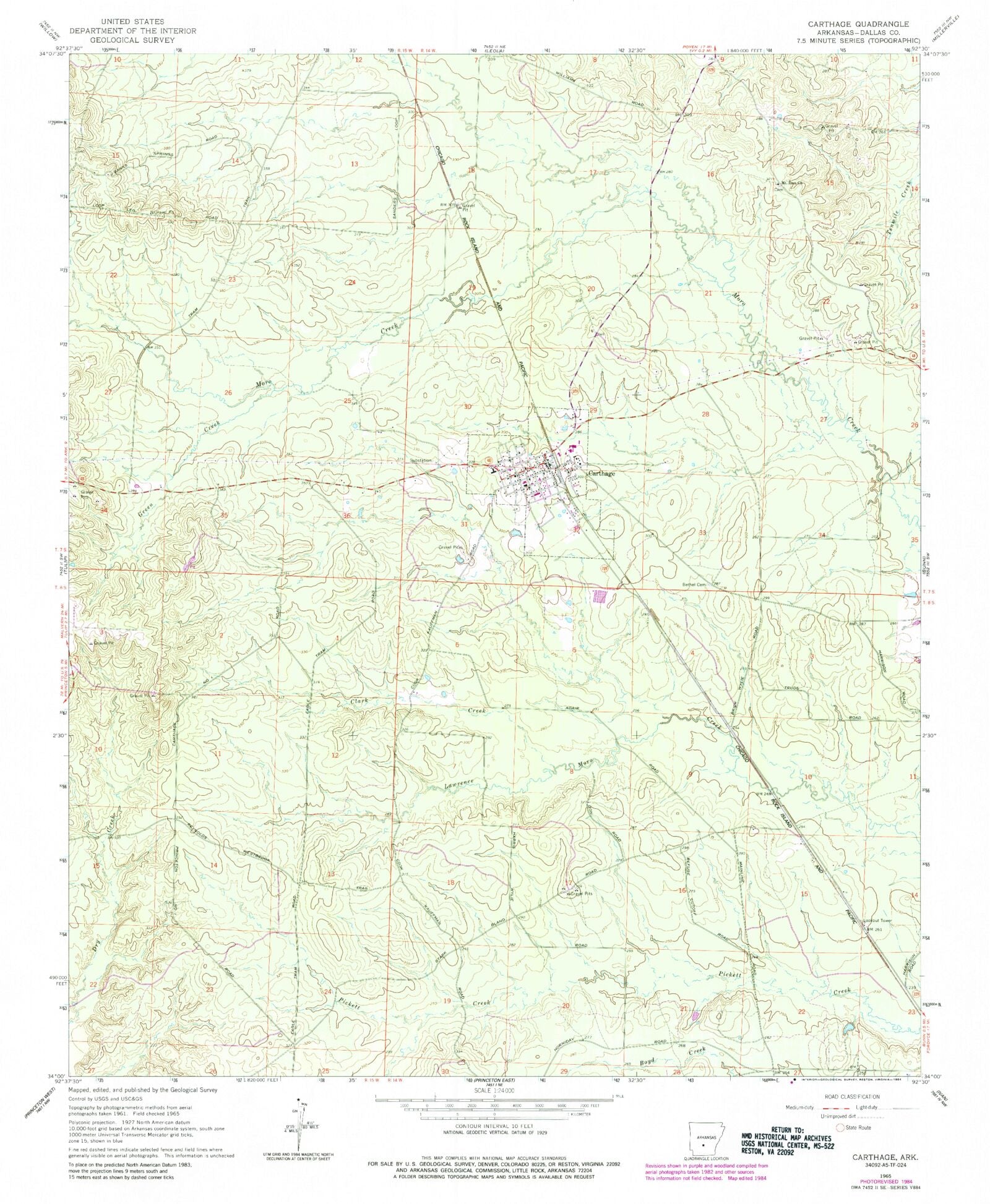 Classic USGS Carthage Arkansas 7.5'x7.5' Topo Map – MyTopo Map Store