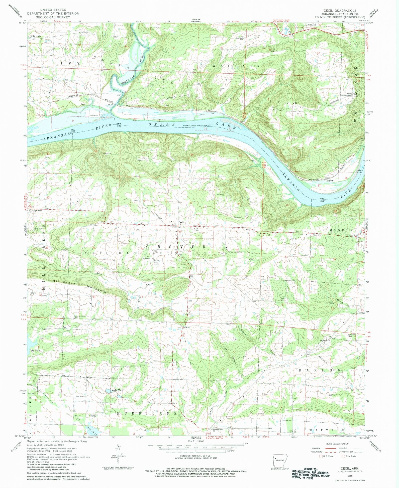 Classic USGS Cecil Arkansas 7.5'x7.5' Topo Map – MyTopo Map Store