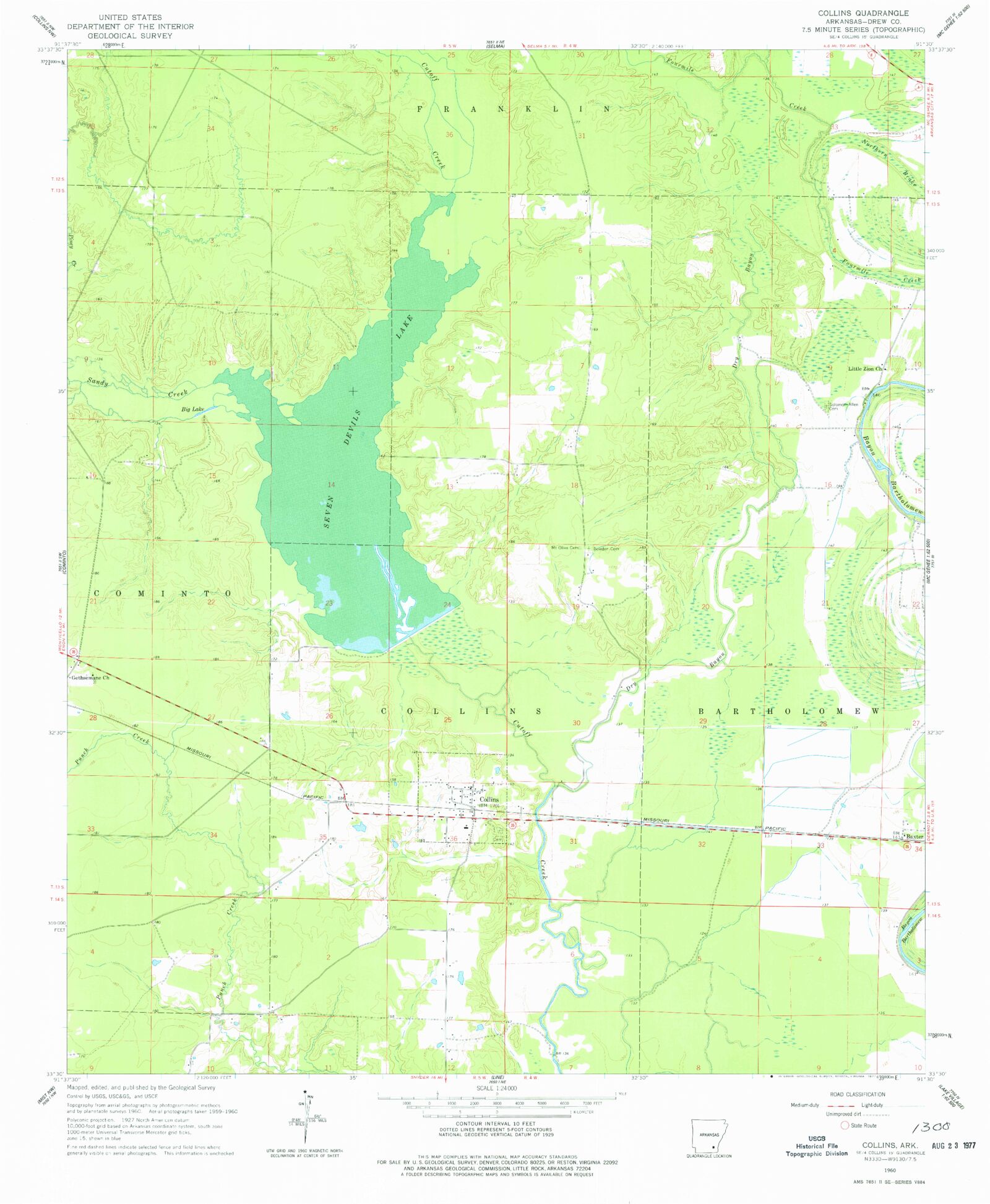 Classic USGS Collins Arkansas 7.5'x7.5' Topo Map – MyTopo Map Store