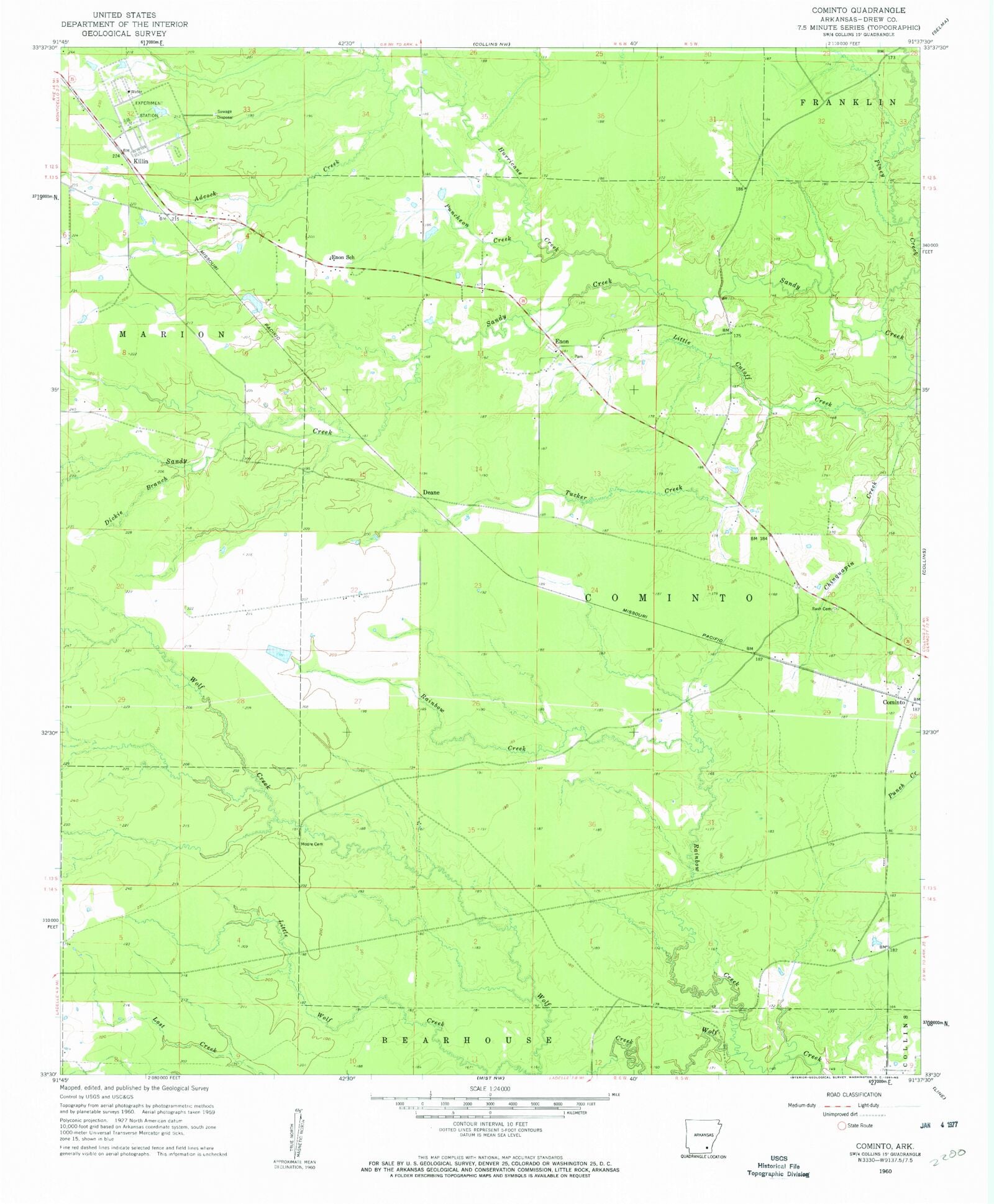 Classic USGS Cominto Arkansas 7.5'x7.5' Topo Map – MyTopo Map Store