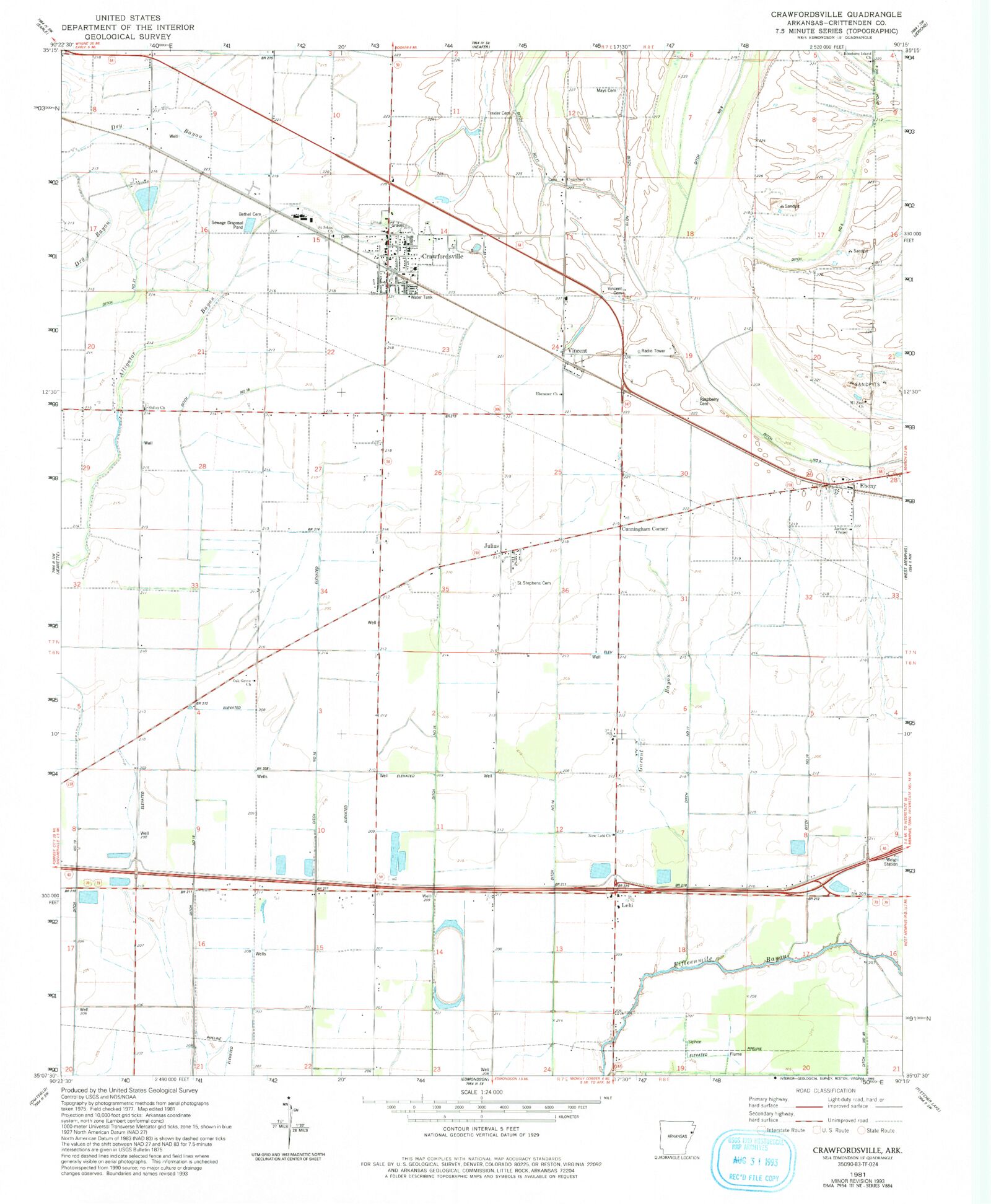 Classic USGS Crawfordsville Arkansas 7.5'x7.5' Topo Map – MyTopo Map Store