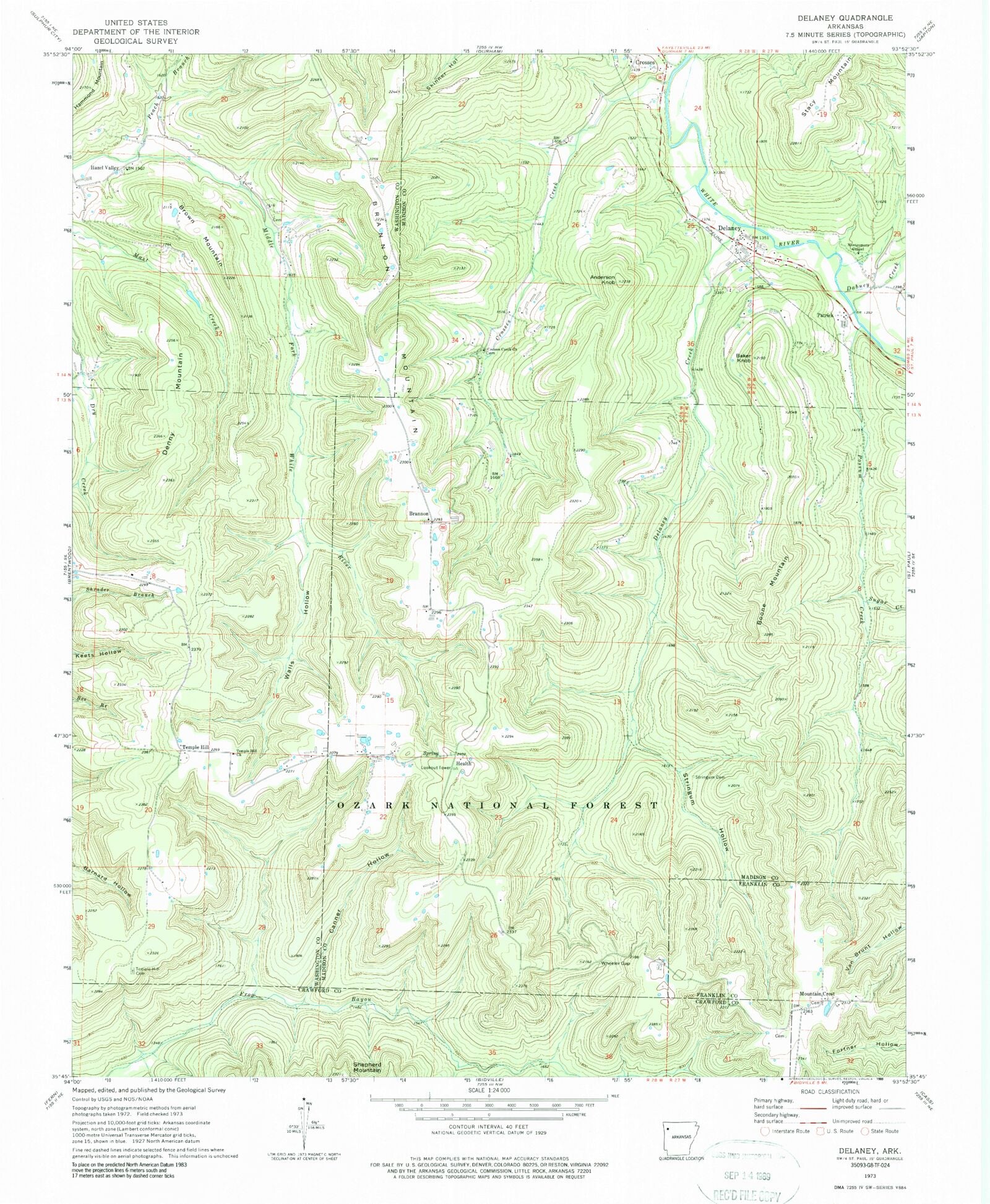Classic USGS Delaney Arkansas 7.5'x7.5' Topo Map – MyTopo Map Store