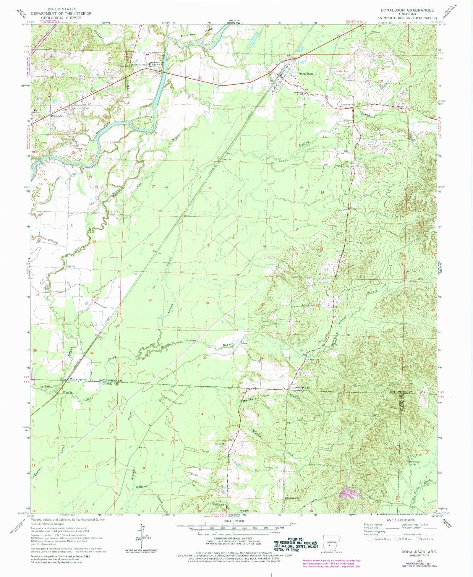 Classic USGS Donaldson Arkansas 7.5'x7.5' Topo Map – MyTopo Map Store