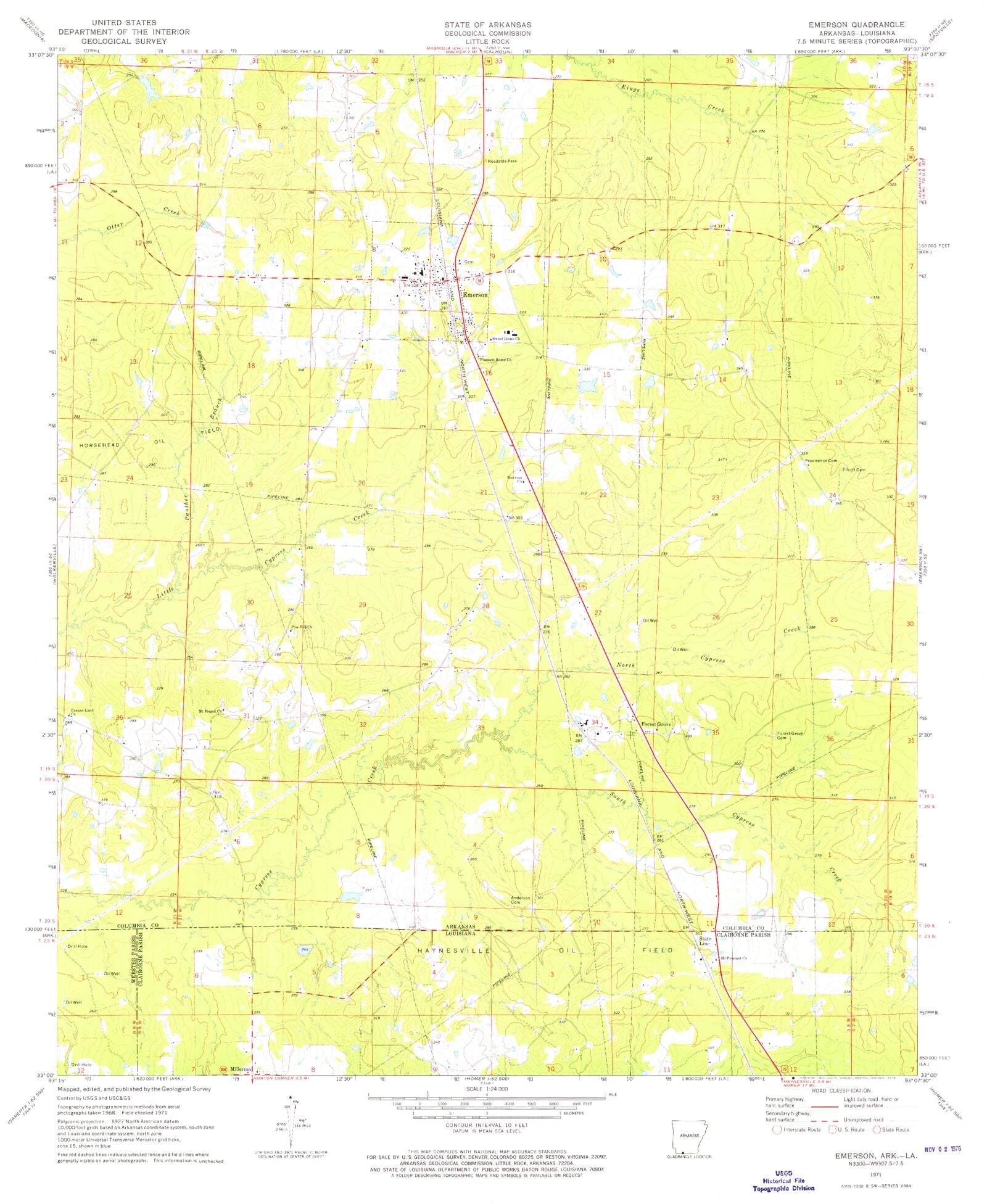 Classic USGS Emerson Arkansas 7.5'x7.5' Topo Map – MyTopo Map Store