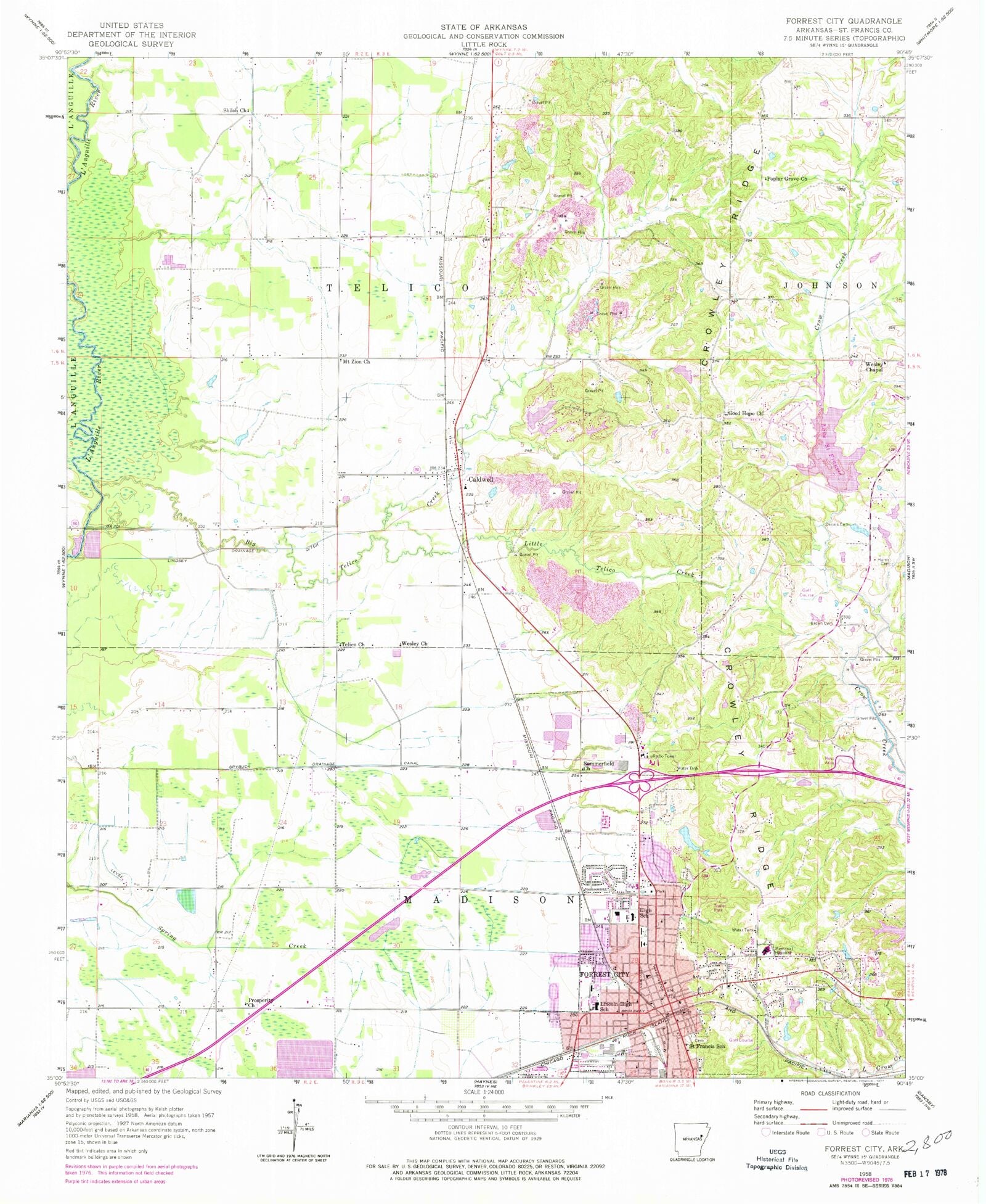 Classic USGS Forrest City Arkansas 7.5'x7.5' Topo Map – MyTopo Map Store