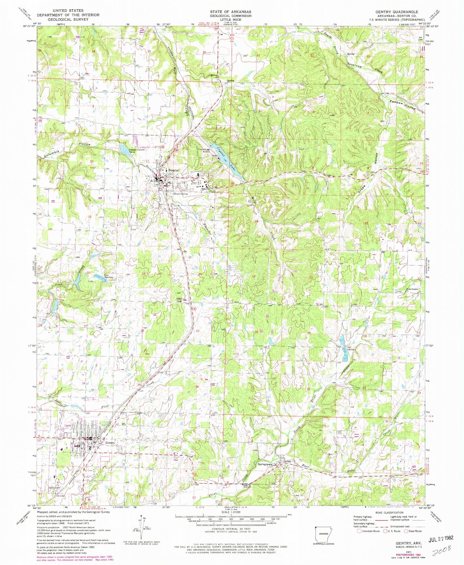 Classic USGS Gentry Arkansas 7.5'x7.5' Topo Map – MyTopo Map Store