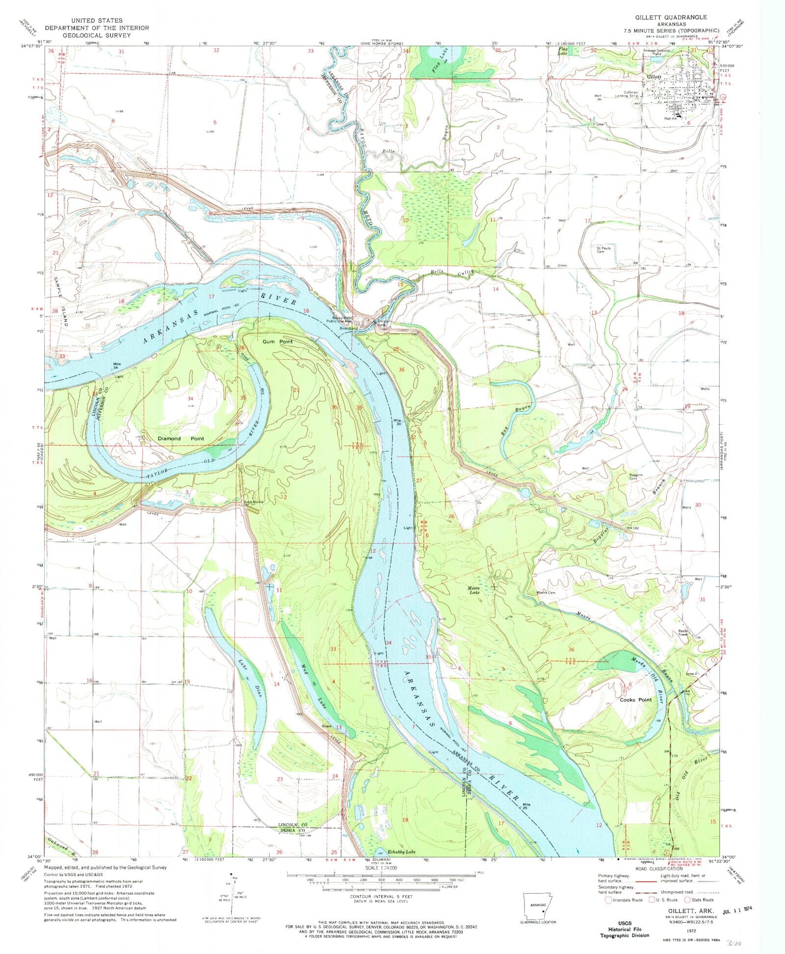 Classic USGS Gillett Arkansas 7.5'x7.5' Topo Map – MyTopo Map Store