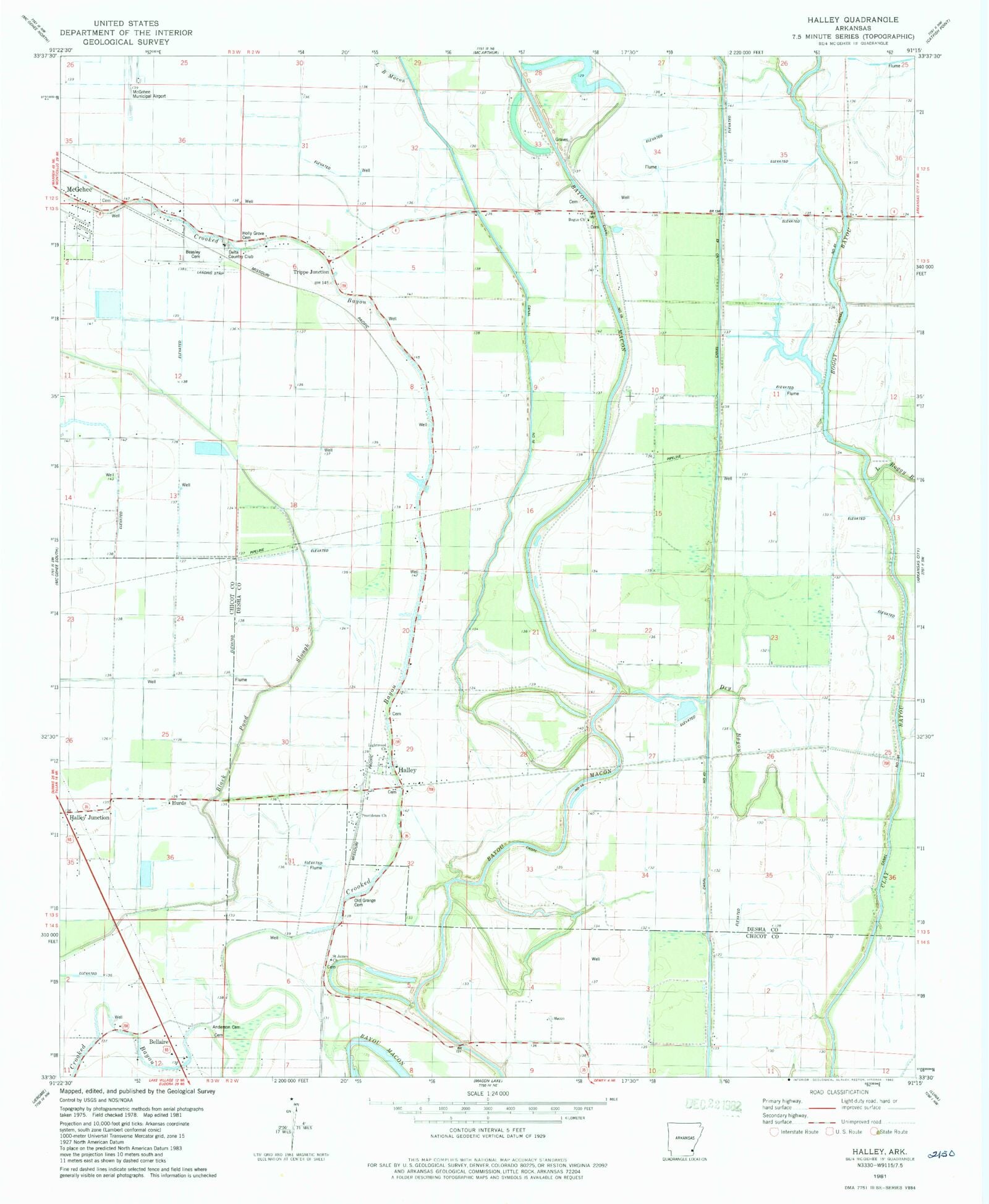 Classic USGS Halley Arkansas 7.5'x7.5' Topo Map – MyTopo Map Store