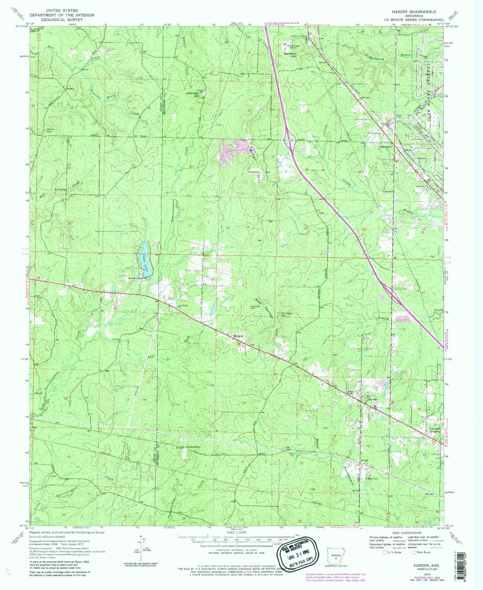 Classic USGS Hardin Arkansas 7.5'x7.5' Topo Map – MyTopo Map Store