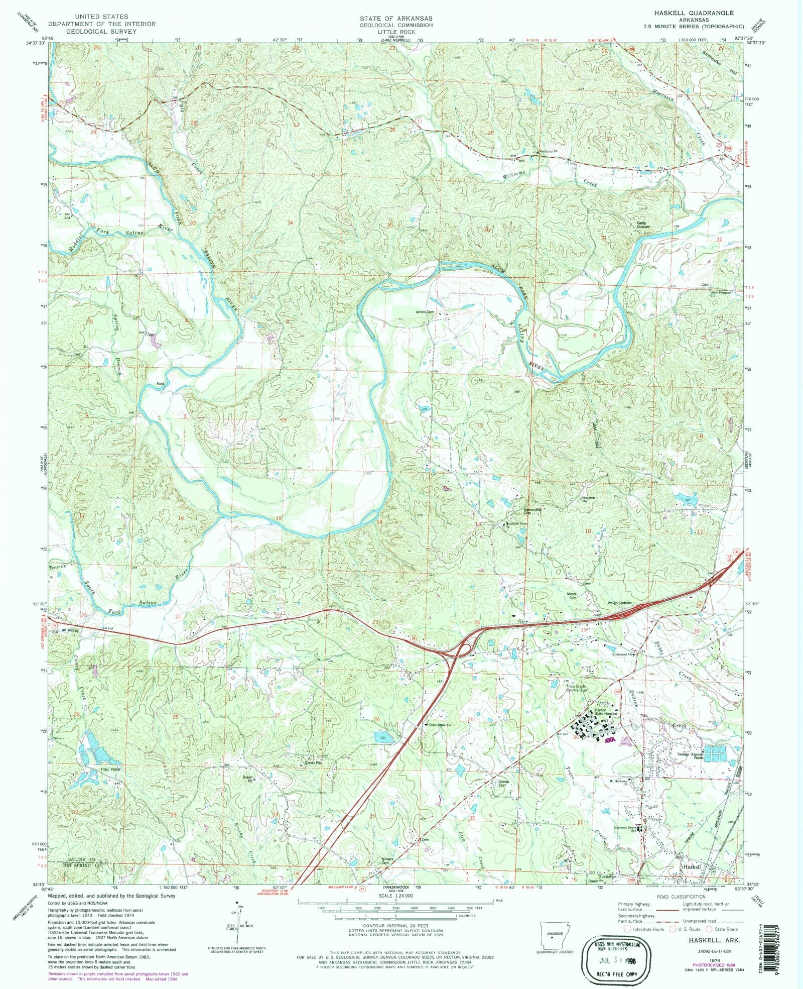 Classic USGS Haskell Arkansas 7.5'x7.5' Topo Map – MyTopo Map Store