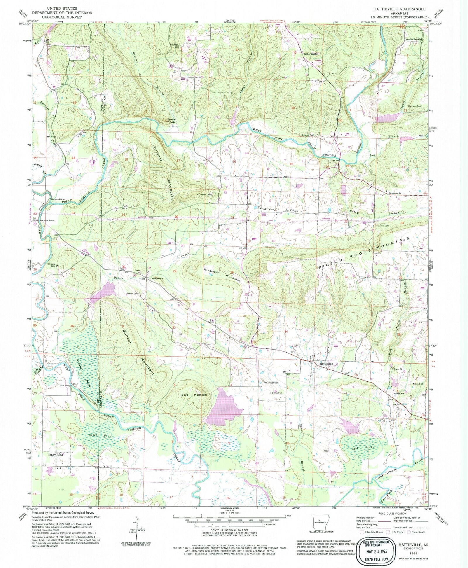 Classic USGS Hattieville Arkansas 7.5'x7.5' Topo Map – MyTopo Map Store